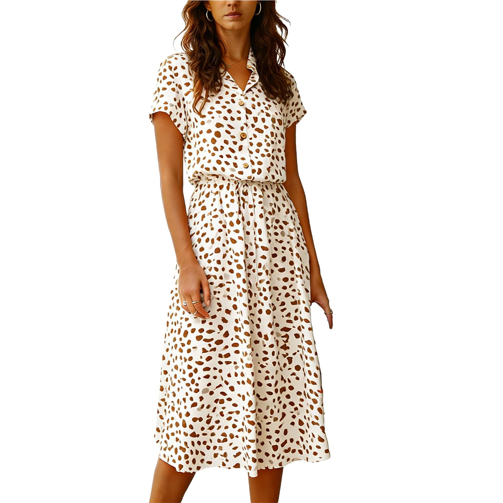 LNWUY Women's Elegant Knee Length Dresses Vintage Loose Casual Floral Print Work Party ...