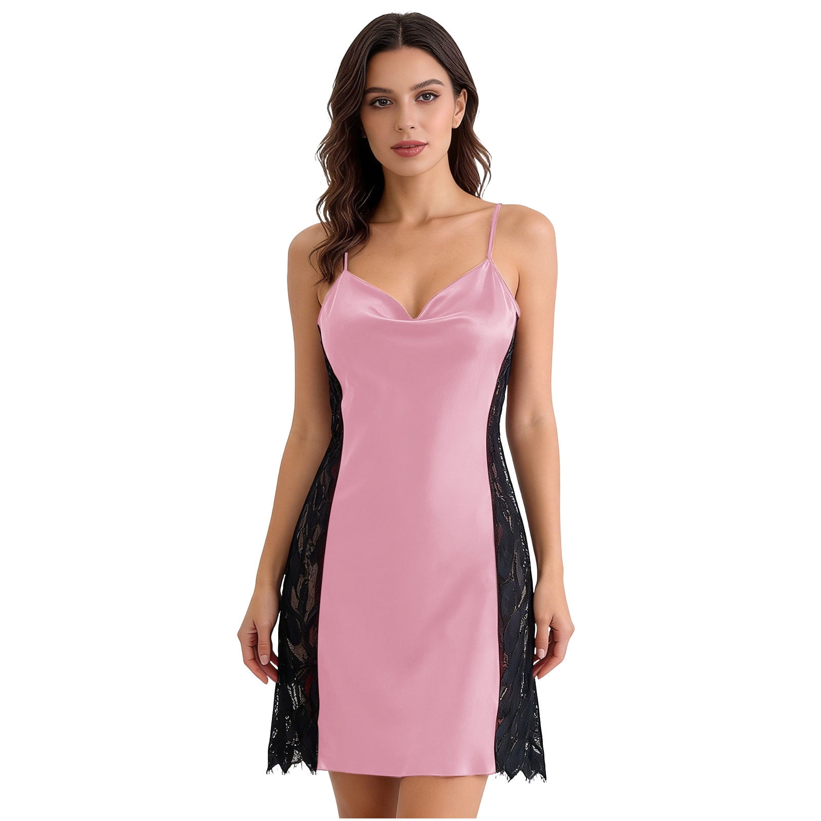 LNWUY Women's Sleeveless Off-Shoulder Lace Short Nightgown Fashionable ...