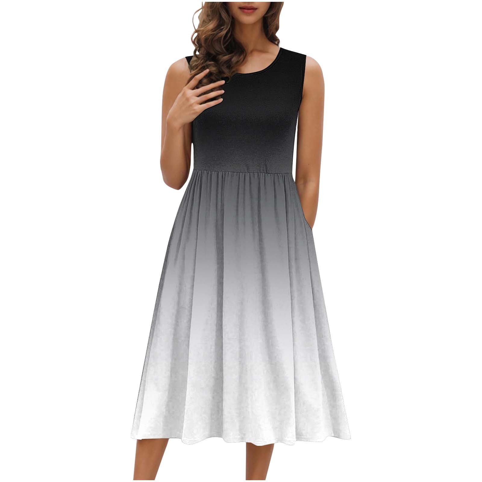 LNWUY Womens Plus Size Dress 2025 Summer Round Neck Sleeveless Casual ...
