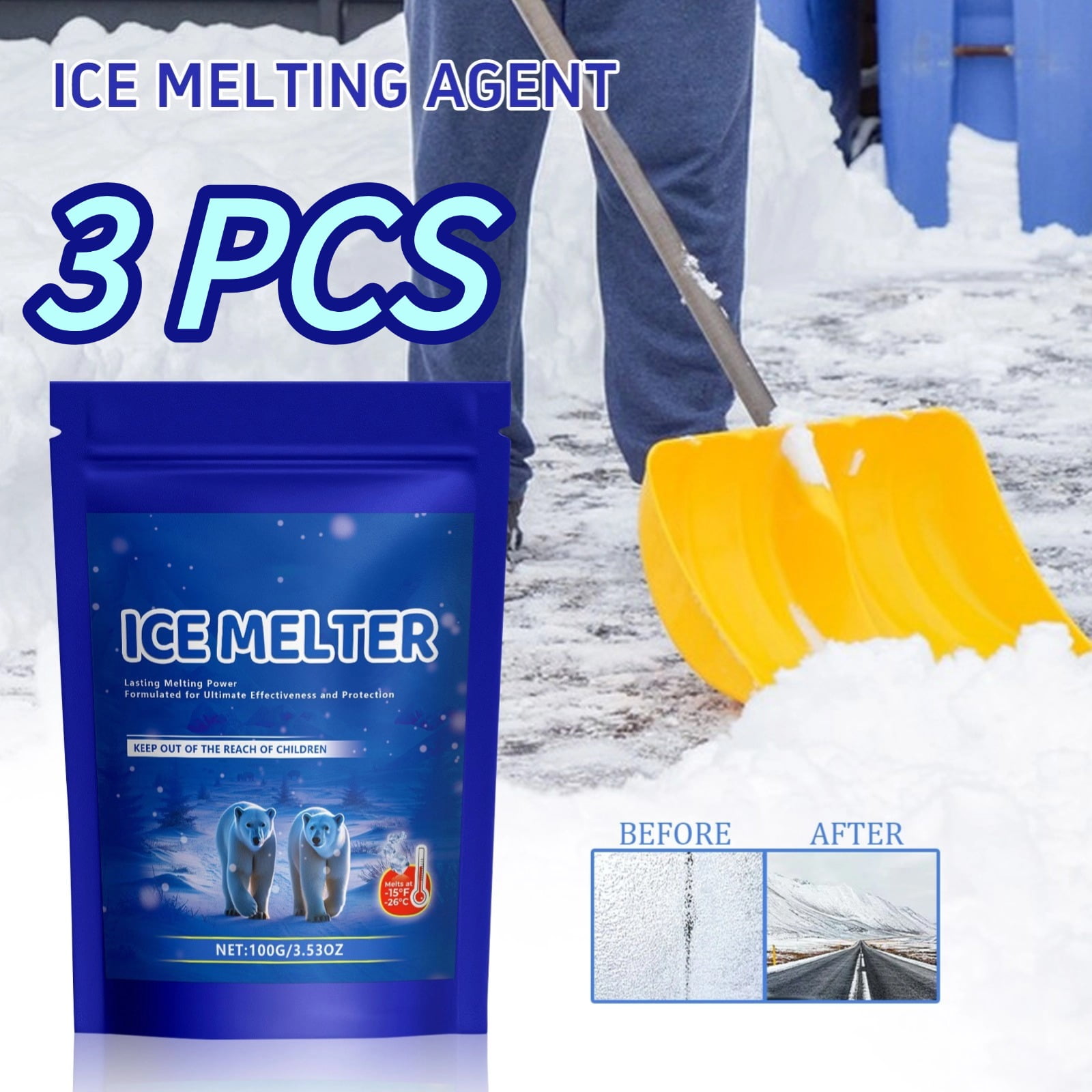 LNZGNM 3PCS Pet-Friendly Ice Melt Pet Safe Ice Melt Snow Melter ...