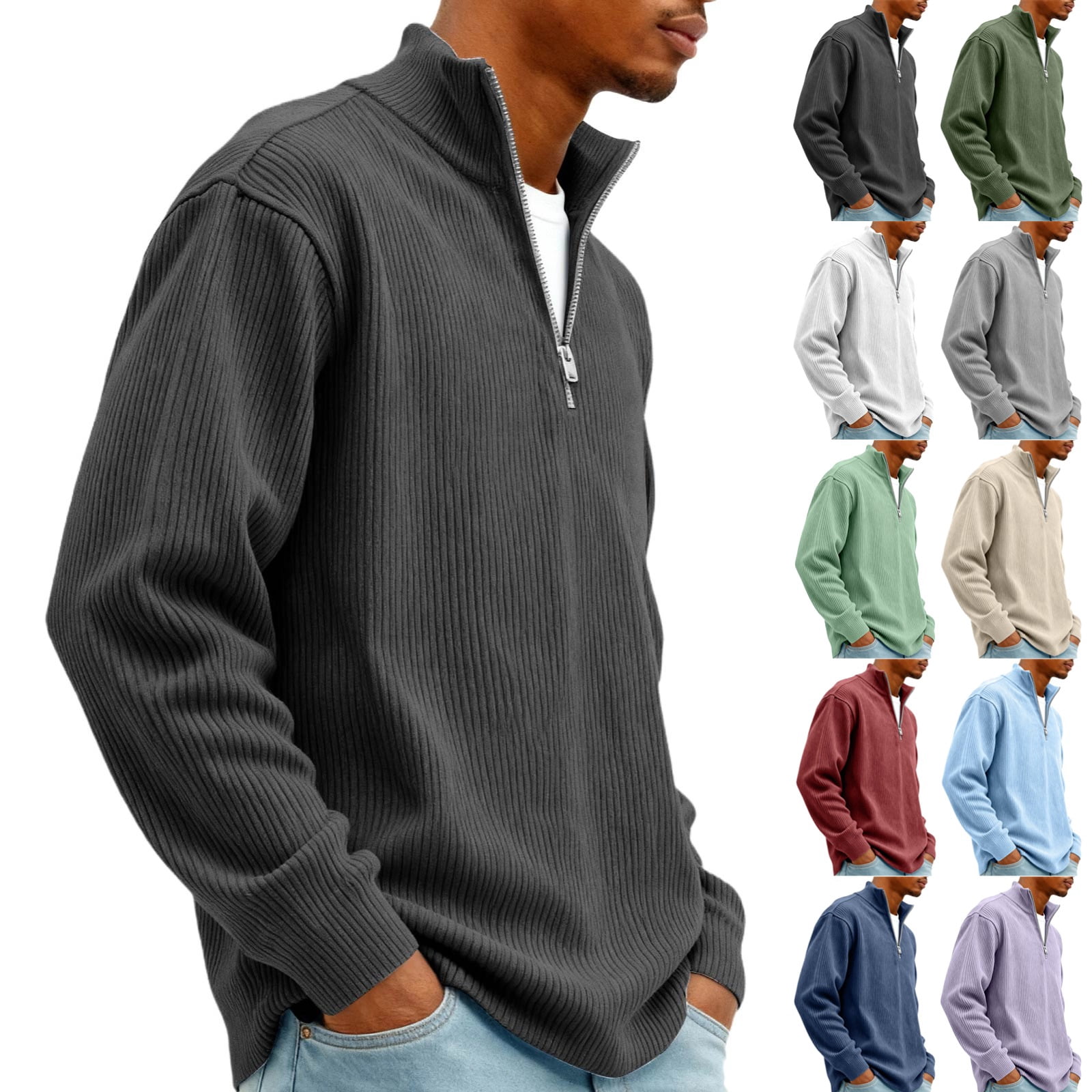 LNZGNM Black Quarter Zip Pullover Men L-5XL Stand Collar Quarter Zip ...