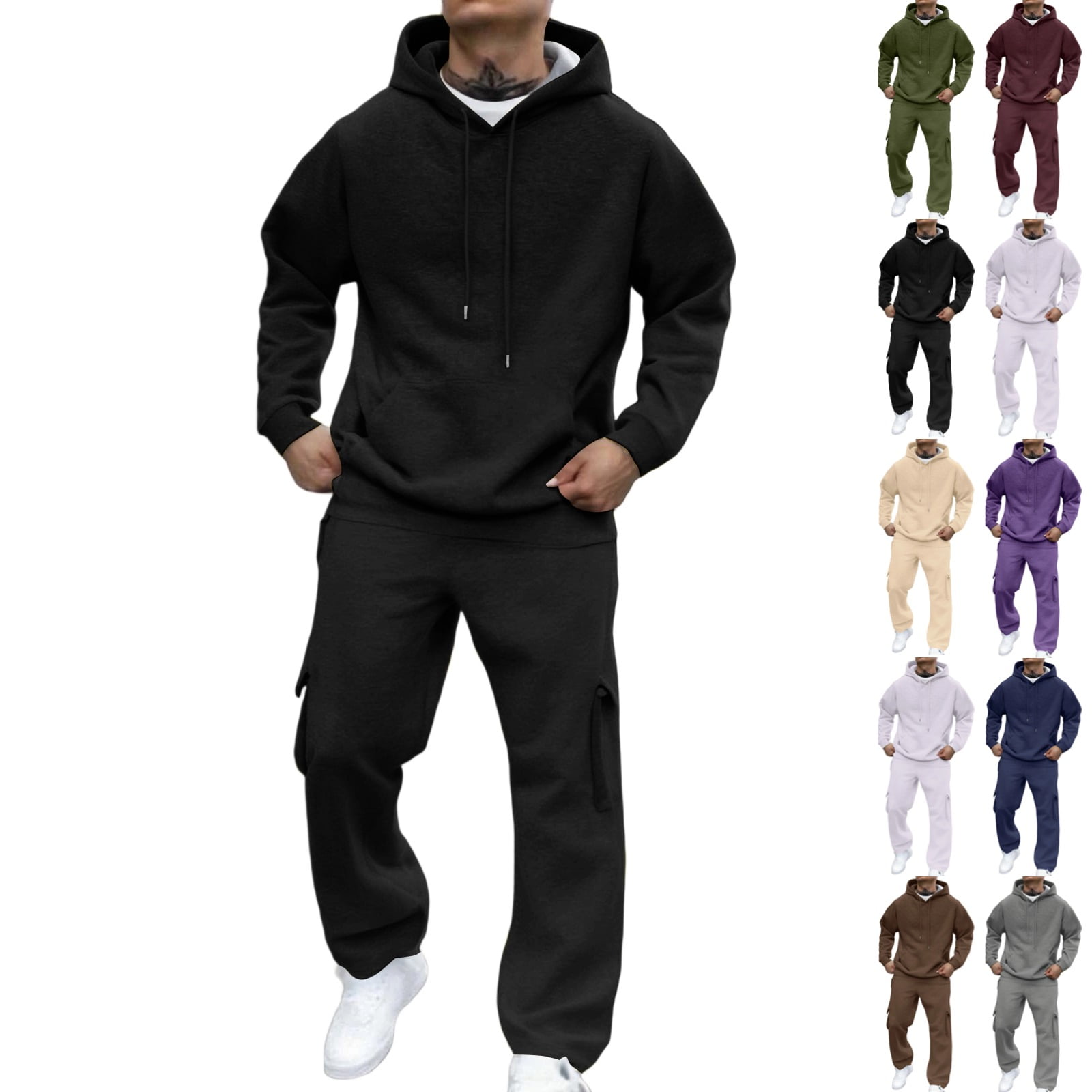 LNZGNM Black Sweatsuits for Men Set Athletic Mens Track Suits 2 Piece ...