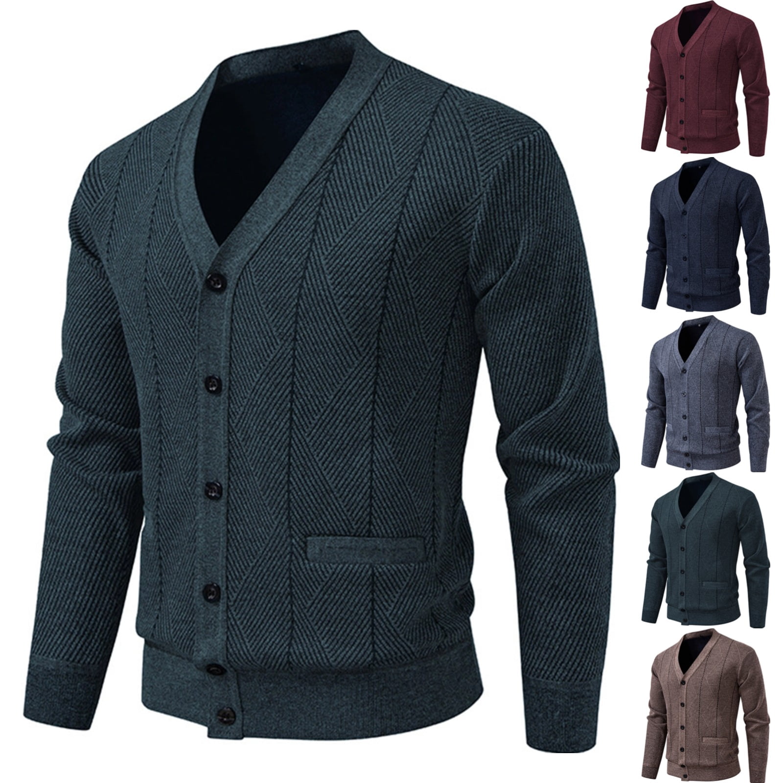 LNZGNM Blue Cardigan Sweaters for Men Long Sleeve Button Down Sweater V ...