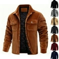 LNZGNM Brown Corduroy Jacket for Men L-5XL Sherpa Lined Warm Flannel ...