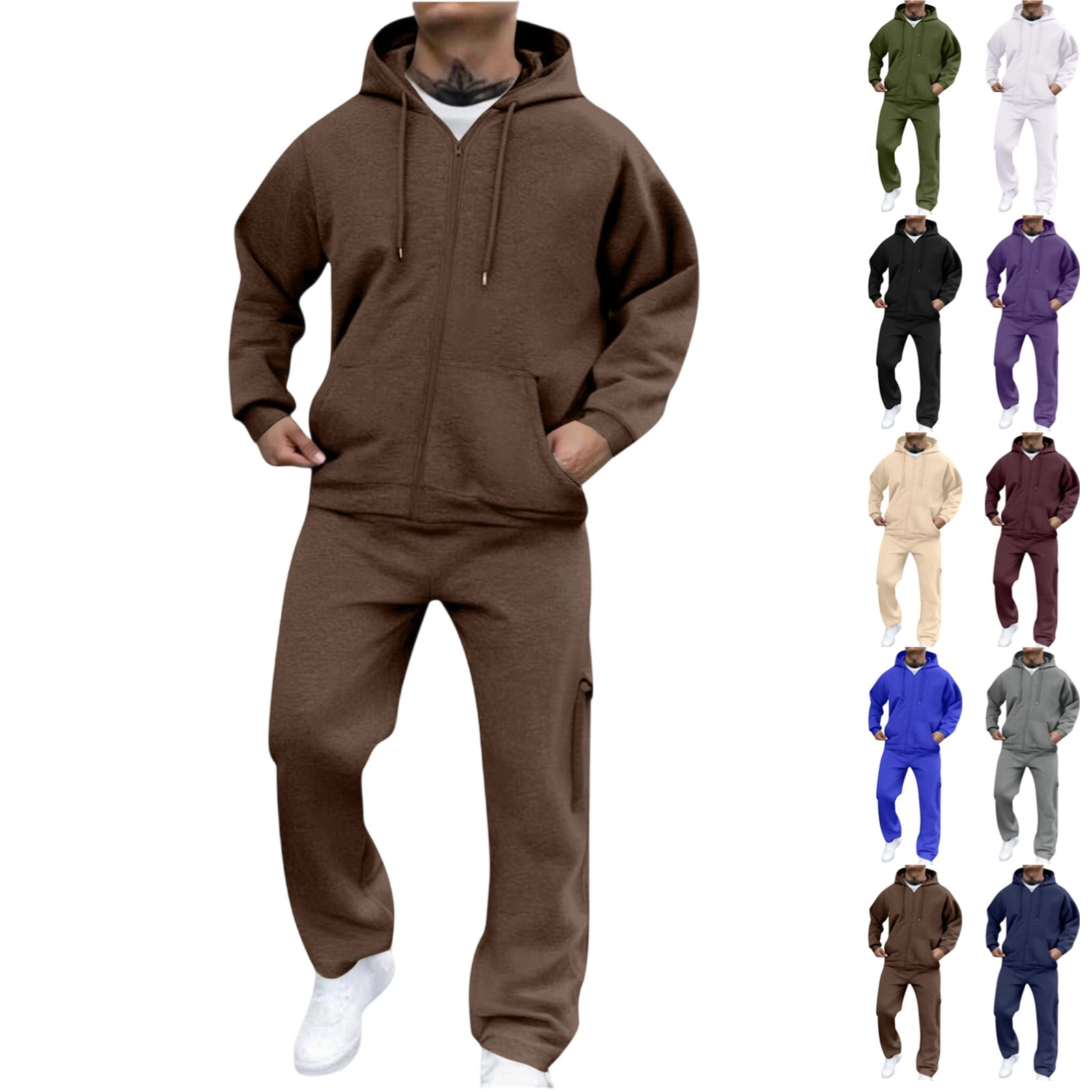 Lnzgnm Brown Track Suits Mens Gym Mens Sweatsuits 2 Piece Set Autumn 8263