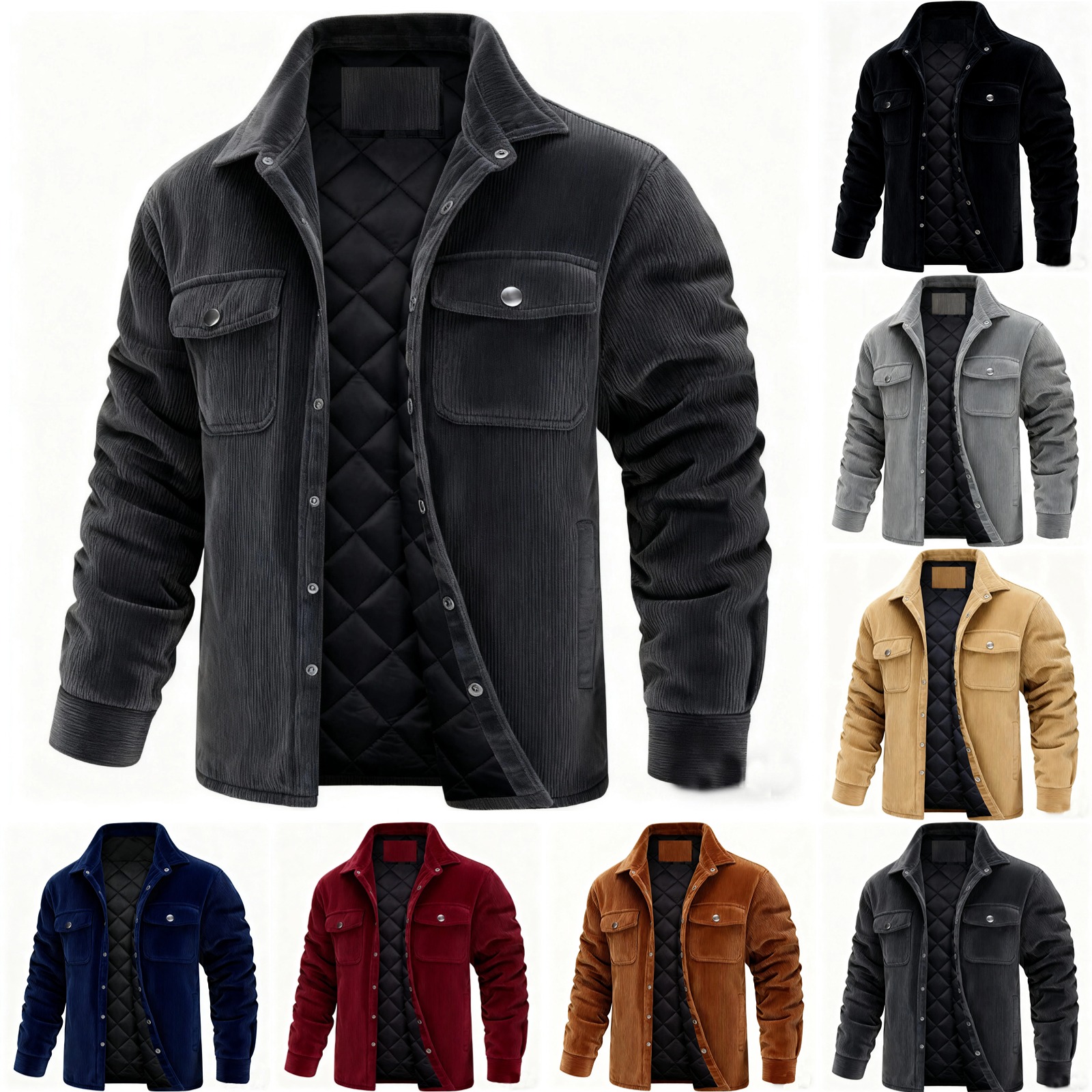 LNZGNM Gray Fleece Jacket for Men L-5XL Sherpa Lined Flannel Jackets ...