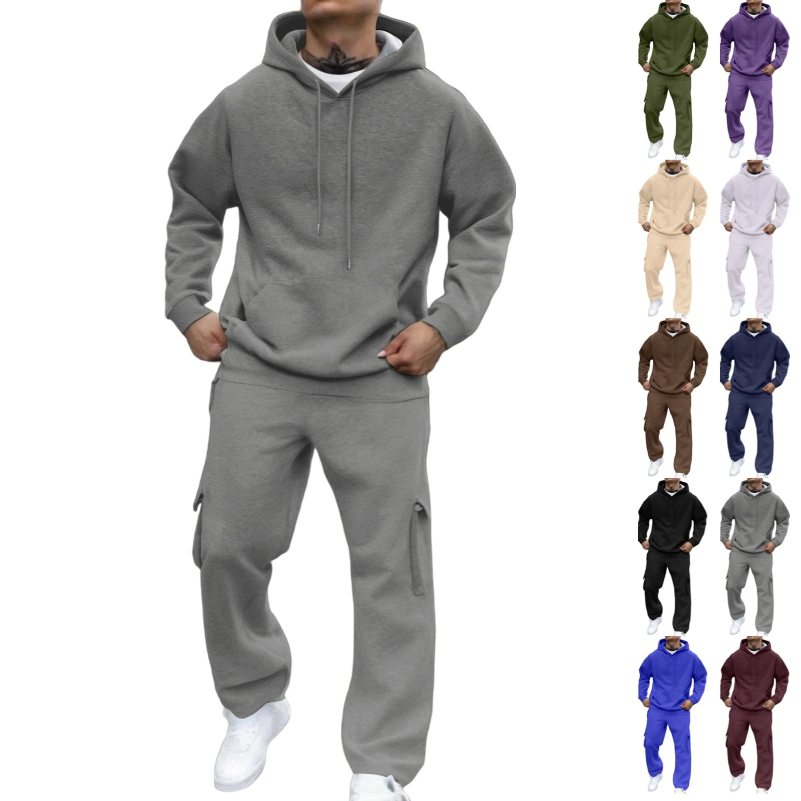 LNZGNM Gray Track Suits Mens Athletic Sweatsuits for Men Set Autumn ...