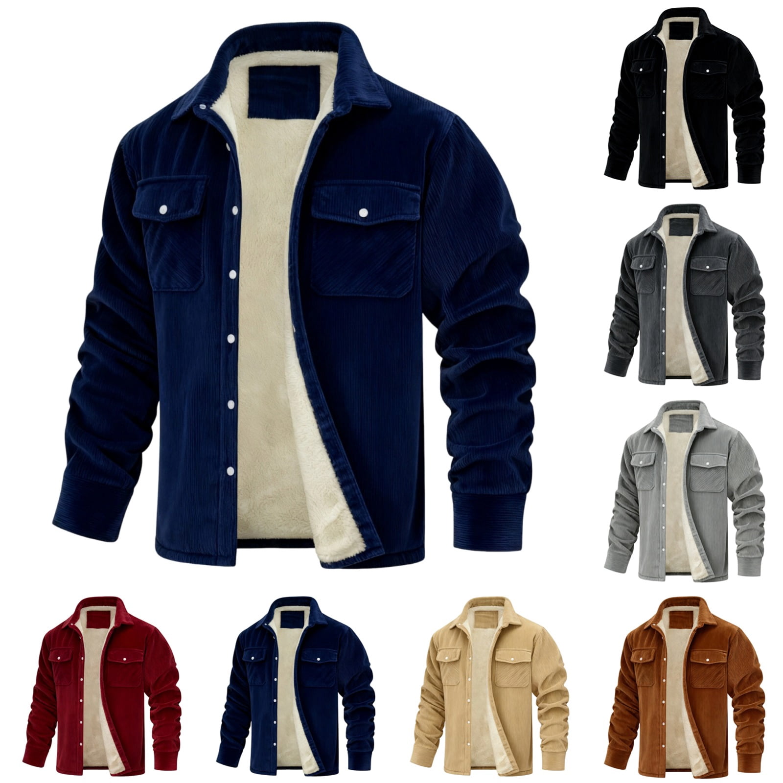 LNZGNM Men's Corduroy Shirt Jacket L-5XL Sherpa Lined Thermal Flannel ...
