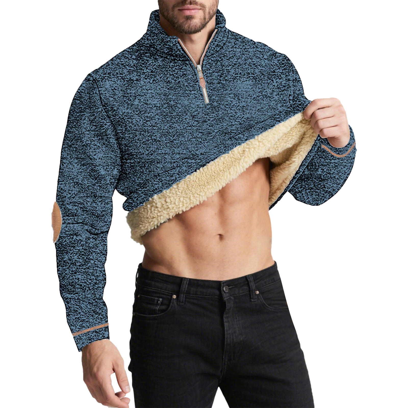 LNZGNM Men's Quarter Zip Fleece Pullover Casual Thick 1/4 Zip Sweater ...