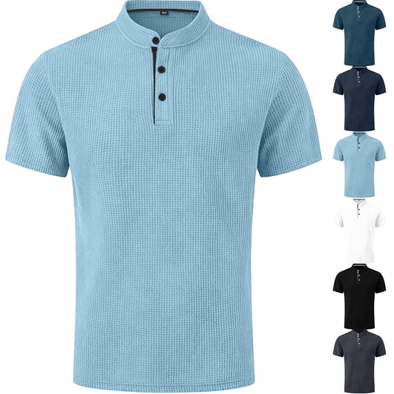 LNZGNM Men's Shirts Button Up Knit Loose Fit Moisture WickingPullover ...