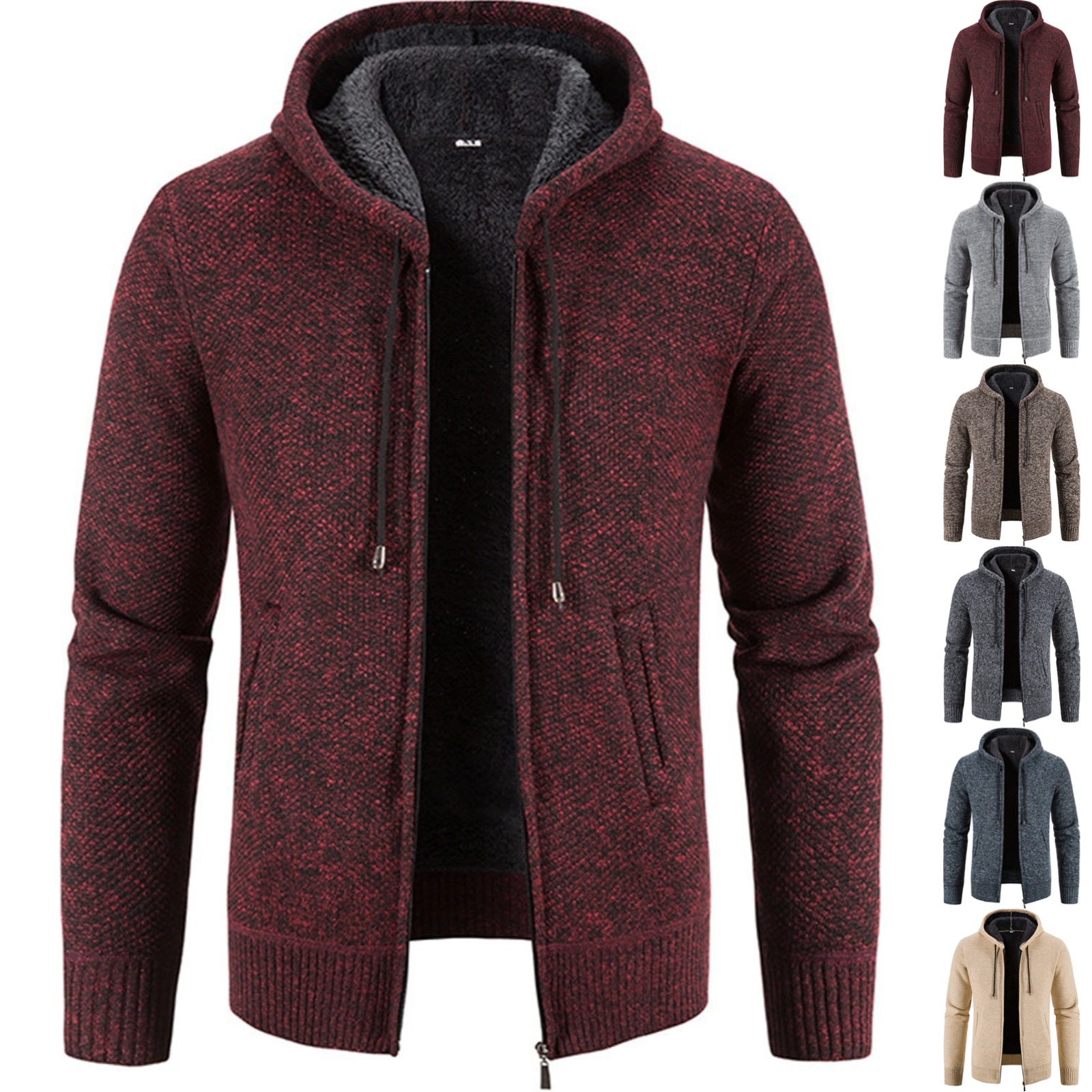LNZGNM Mens Cardigan Sweaters Long Sleeve Sherpa Lined Hooded Intarsia ...