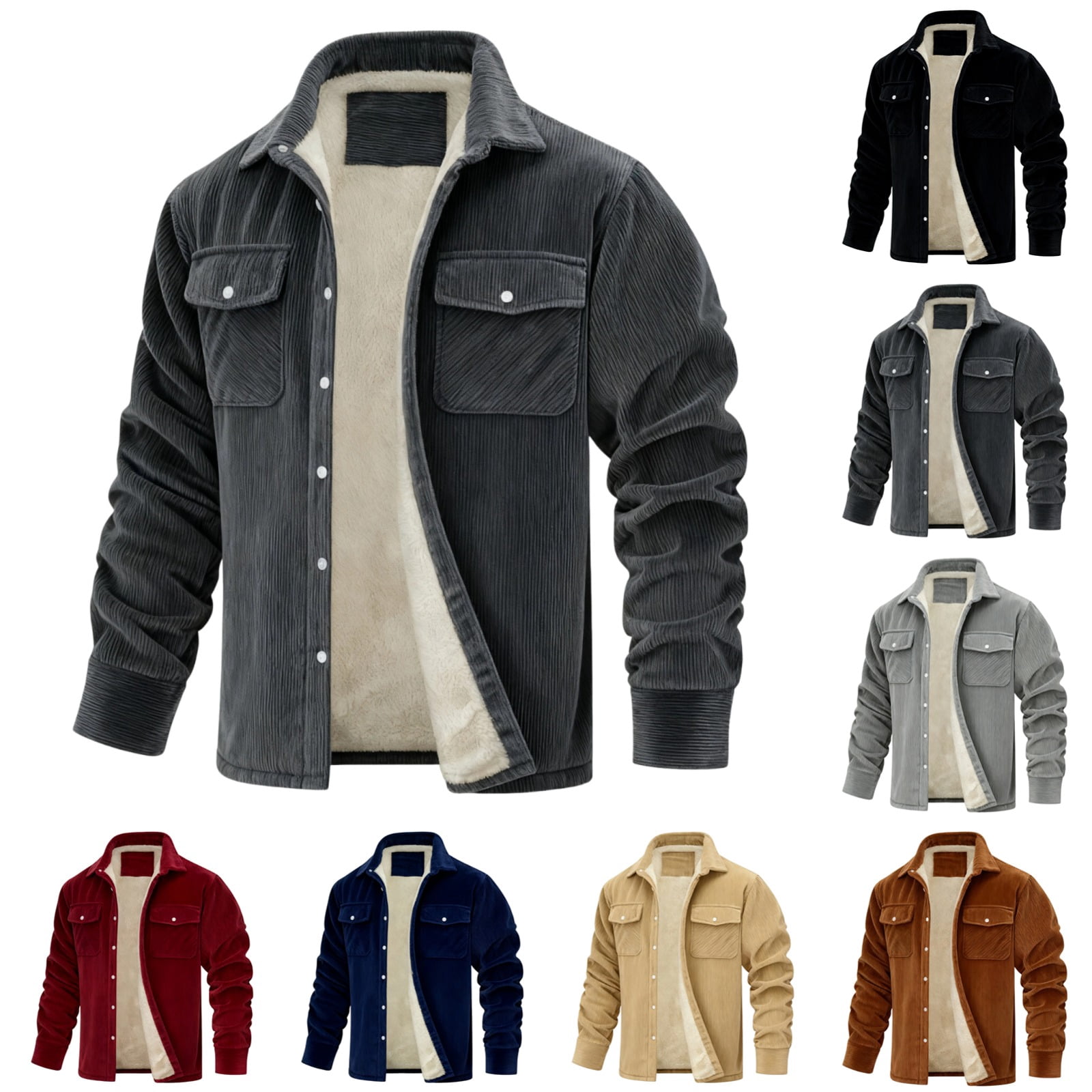 LNZGNM Mens Corduroy Jacket Big and Tall Sherpa Lined Thermal Flannel ...