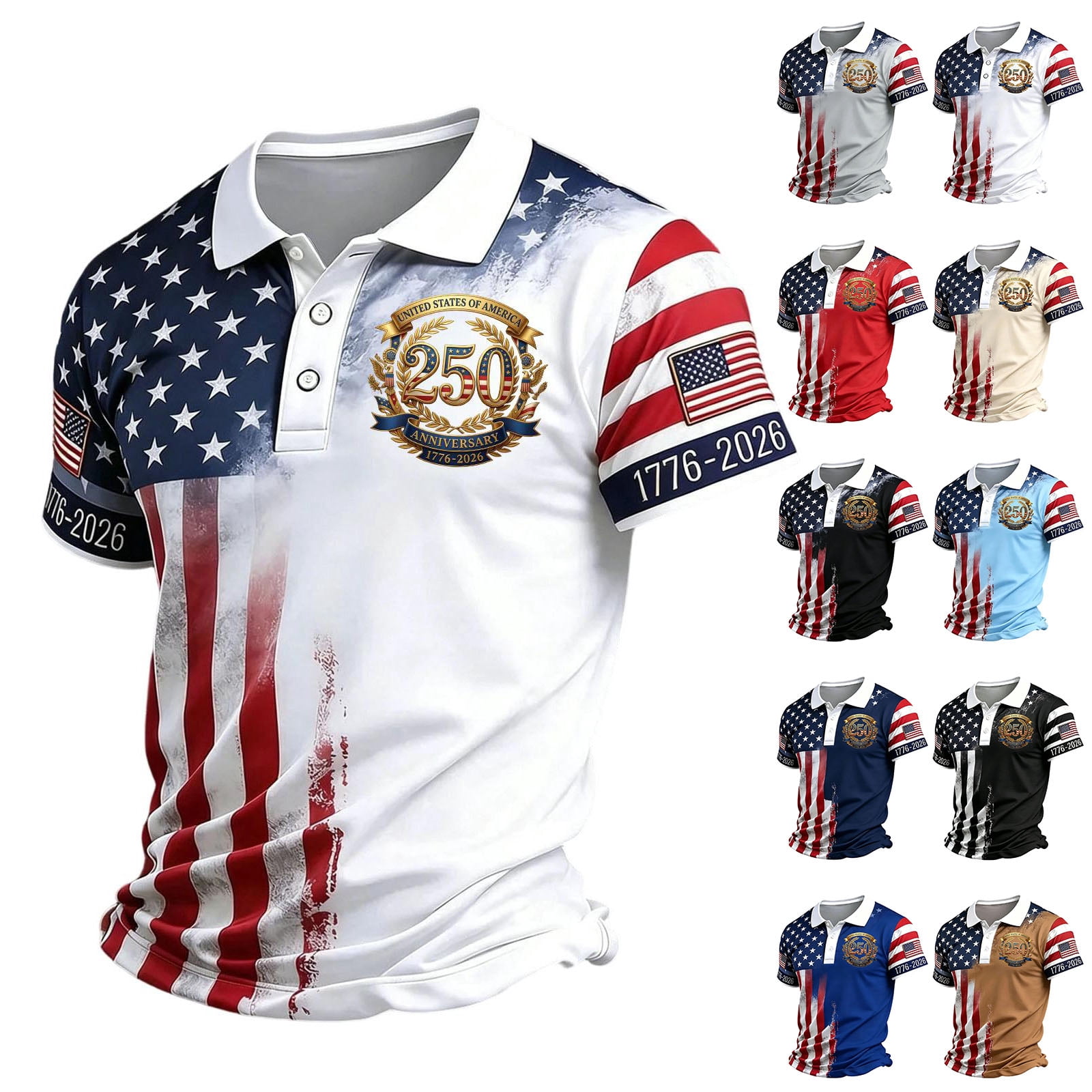 LNZGNM Polo Shirt for Men, American 250th Anniversary 1776 2026 Polo ...