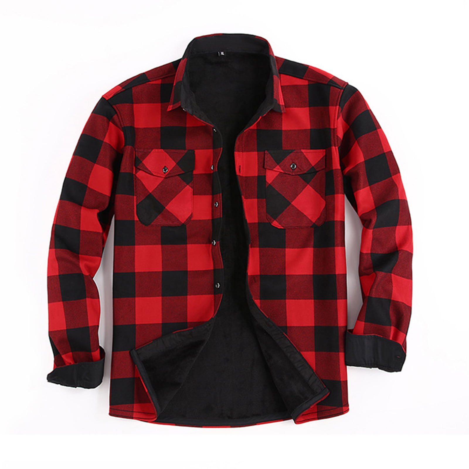 LNZGNM Red Flannel Jacket for Men Sherpa Lined Thermal Plaid Shirt ...