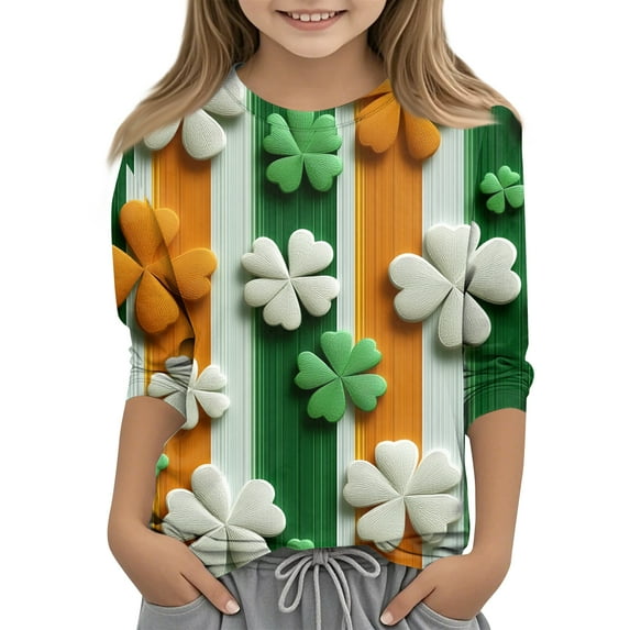 LNZGNM St. Patrick's Day Girl's Shirt 8-9Y Three Quarter Length Sleeve ...