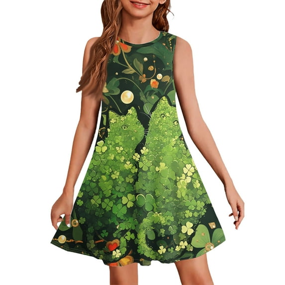 LNZGNM St. Patrick's Day Girls Fashion Dress Letter Print Sleevelesss ...