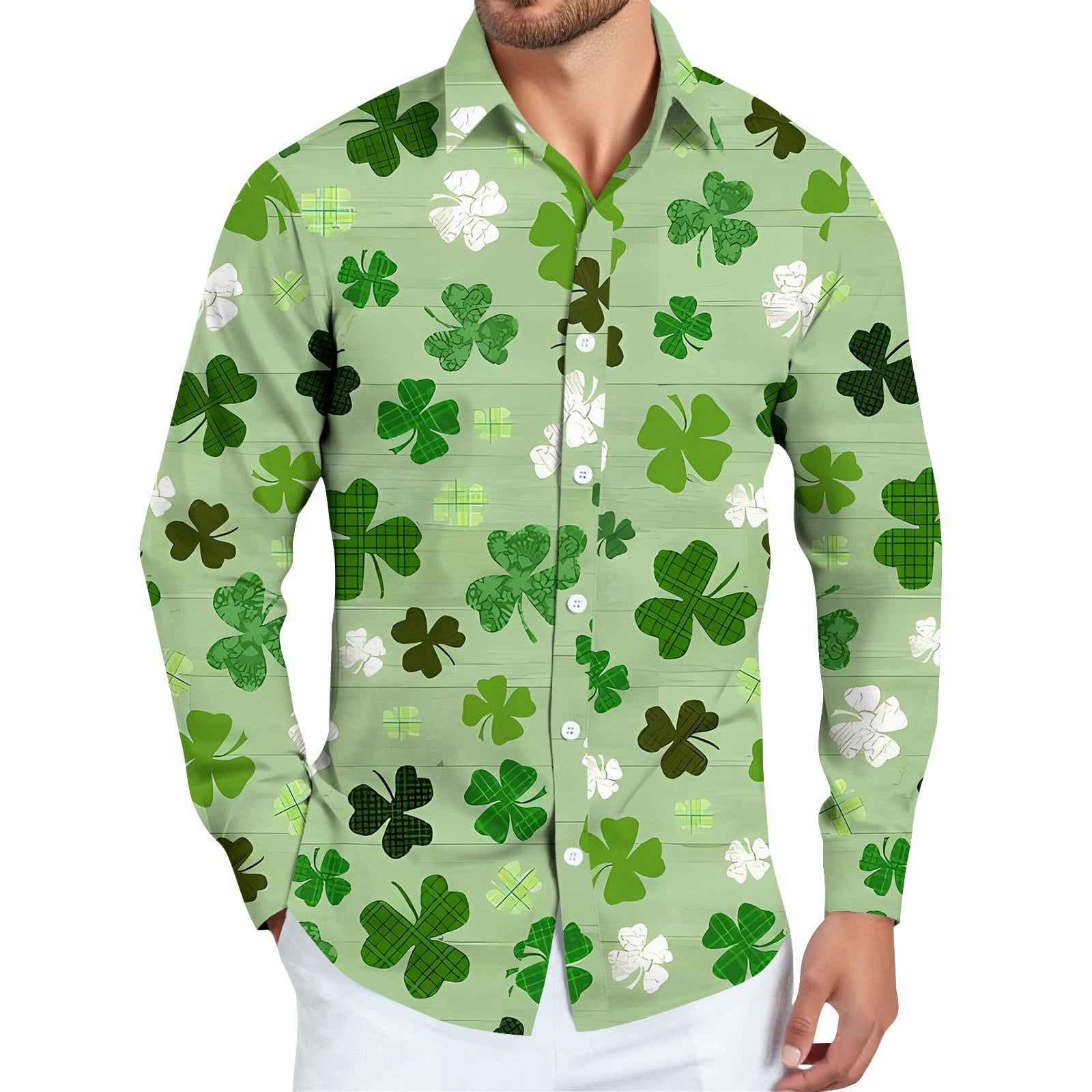 LNZGNM St Patricks Day Shirts for Men Shamrock Clover Print Button ...