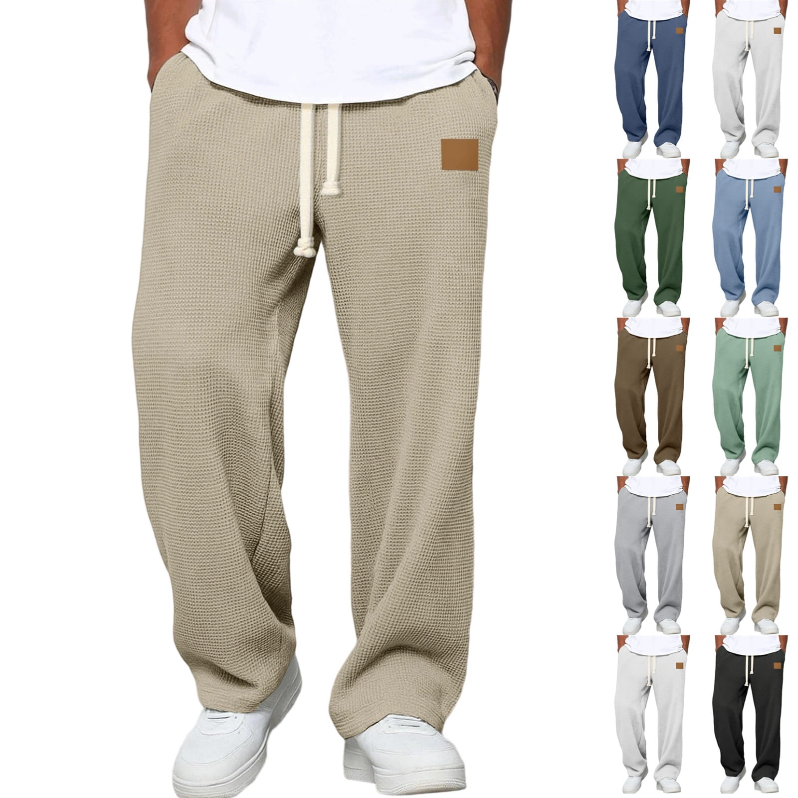 LNZGNM Waffle Texture Pants for Men Casual Cargo Pants Loose ...