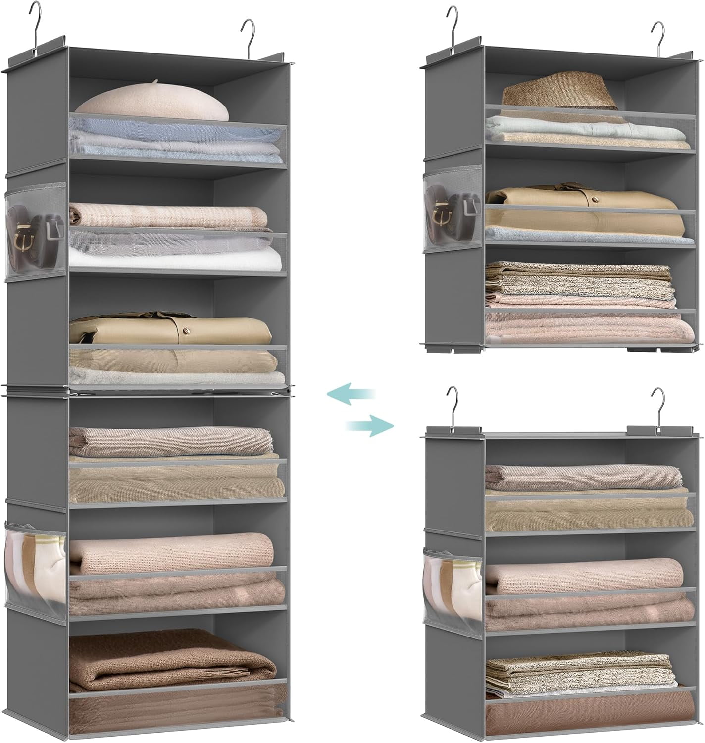 LOAFR Hanging Closet Organizer, 6-Tier Fabric Storage Shelf, Separable ...