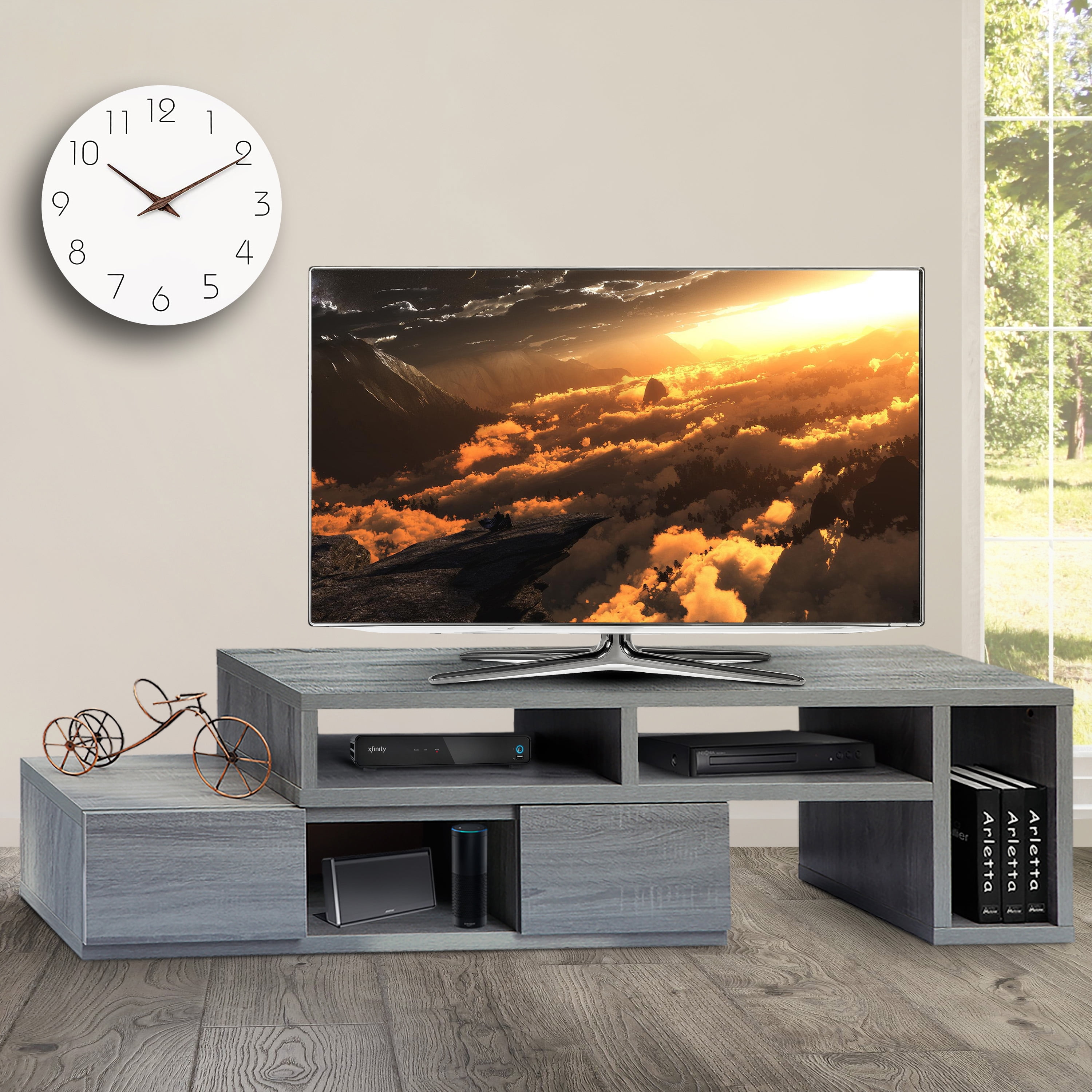 LOAOL Expandable Wooden TV Stand, 65" Modern Entertainment Center Media ...