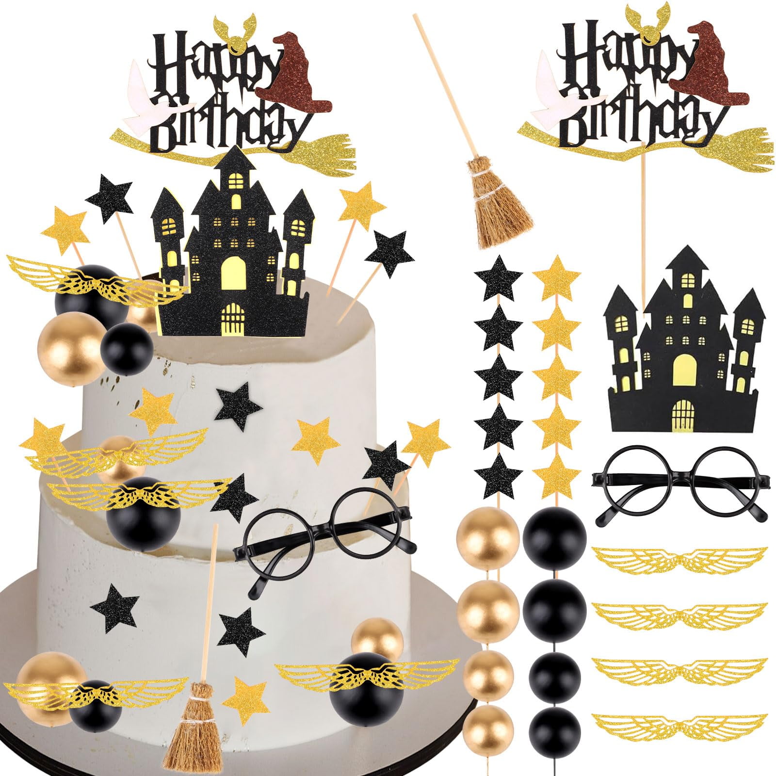 LOAVER 26PCS Magical Wizard Birthday Cake TVS1 Topper Decorations ...