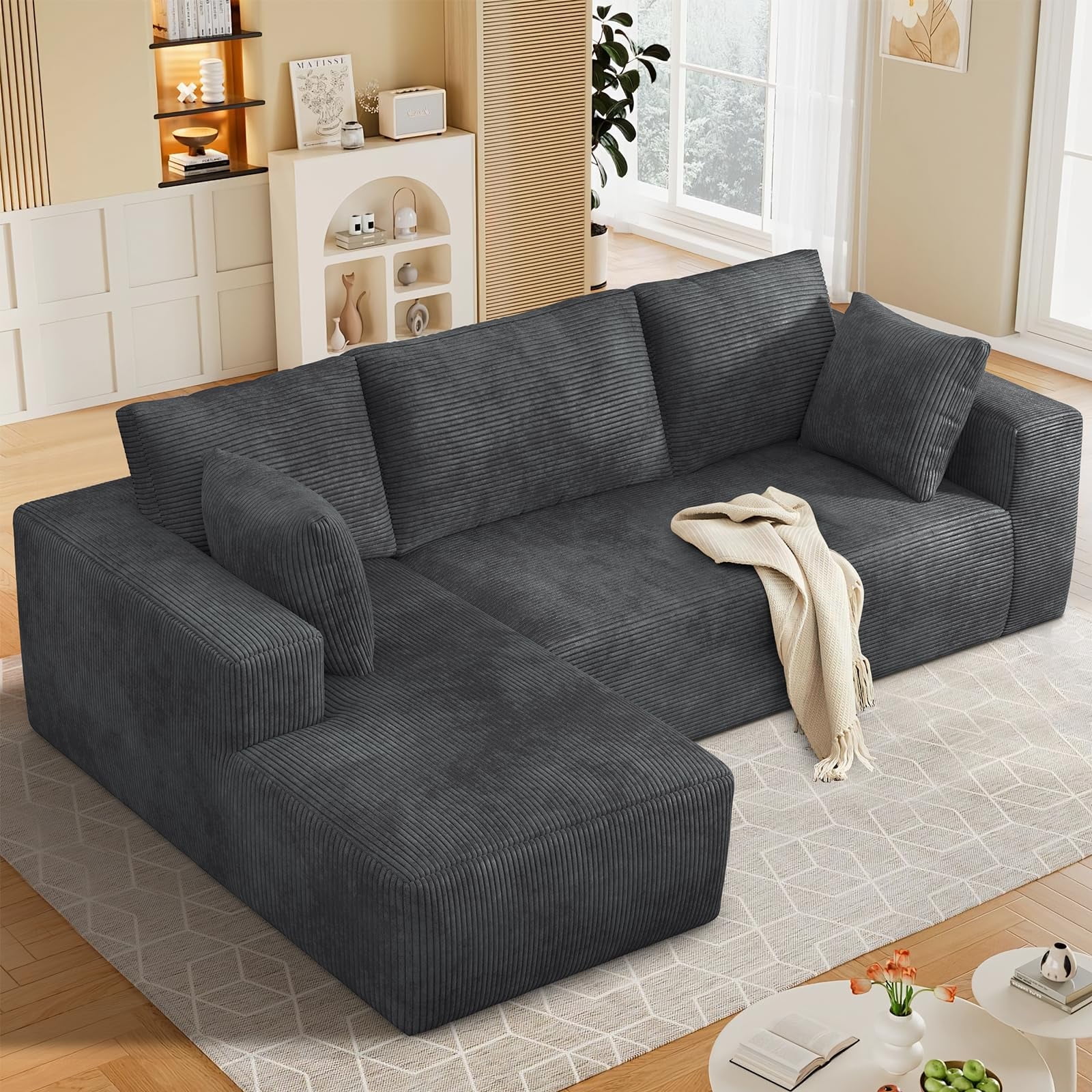 LOBERFVE 106" Modular Sectional Sofa with L-Shape Chaise, Spring ...