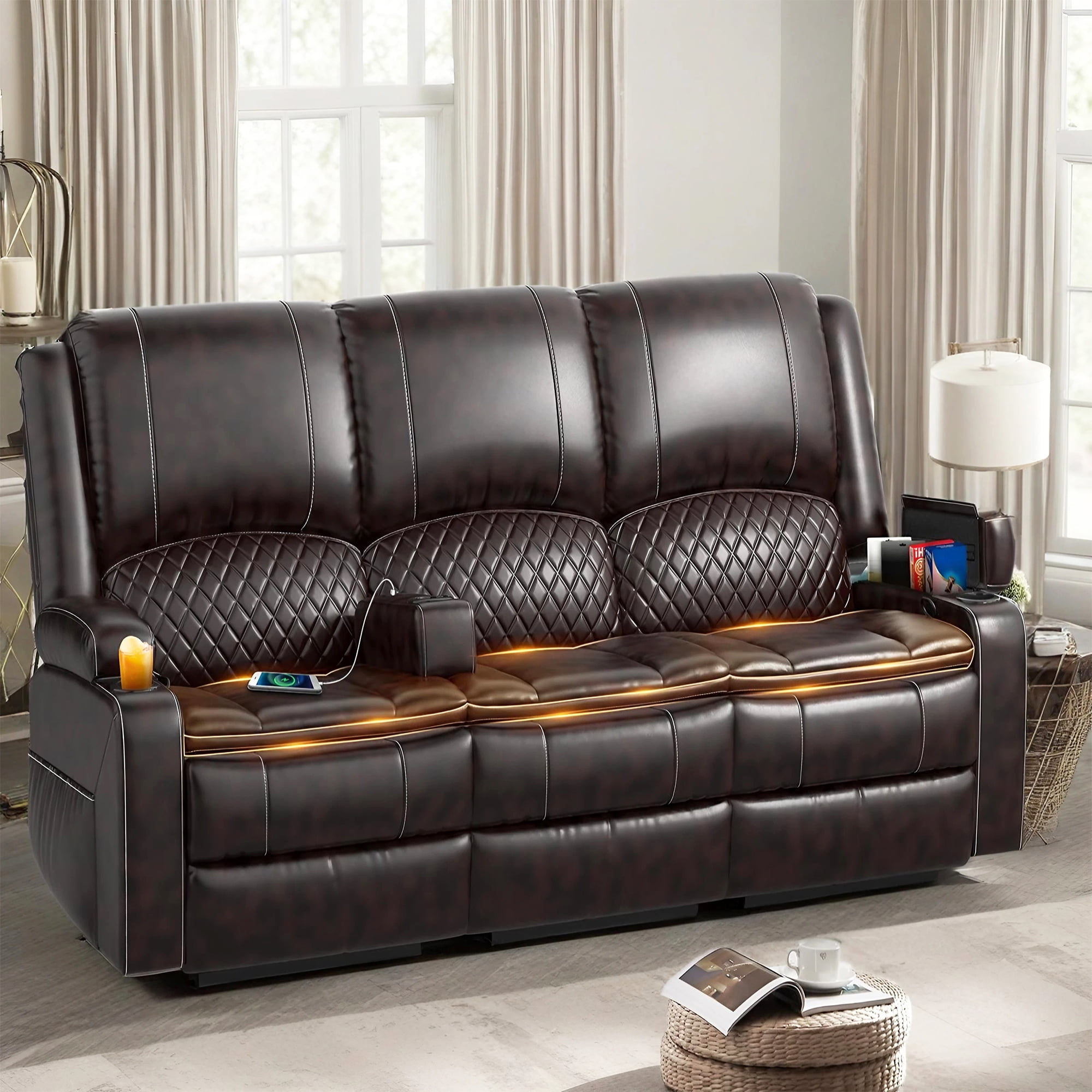 LOBERFVE 3 Seater Recliner Sofa, Manual Reclining Chair with 2-tier ...