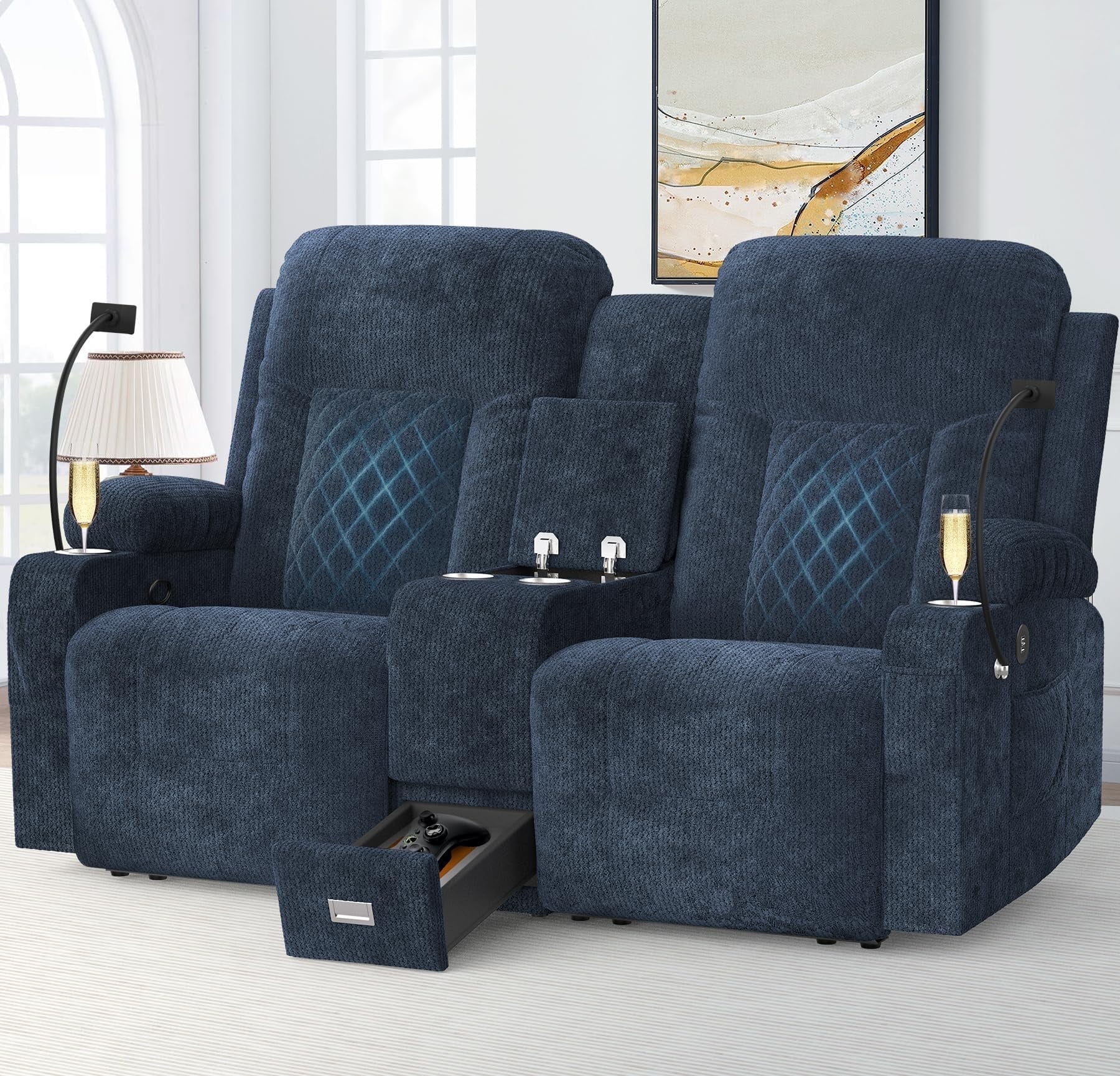 LOBERFVE Fabric Loveseat Recliner, Recliner Chair with Stainless Steel ...