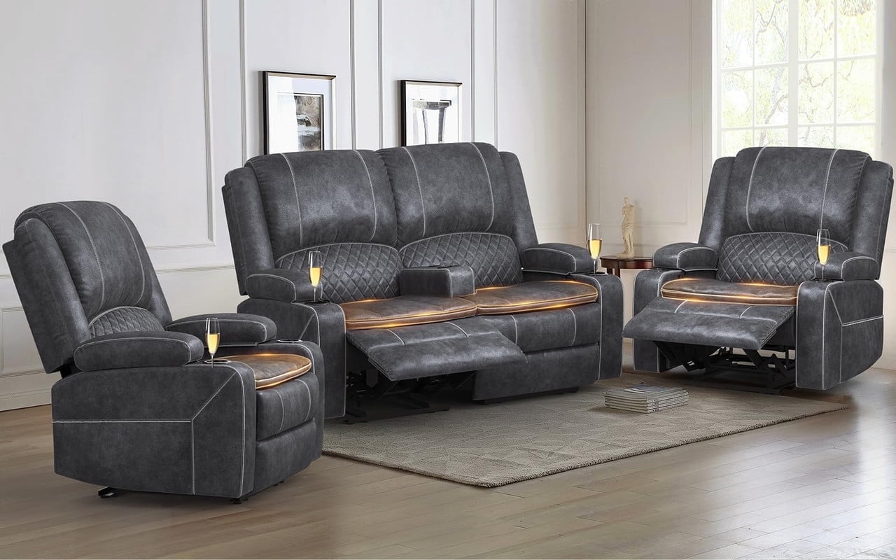 LOBERFVE Loveseat Recliner Sofa Set with 2-Tier Cushion, 2+1+1 Pieces ...