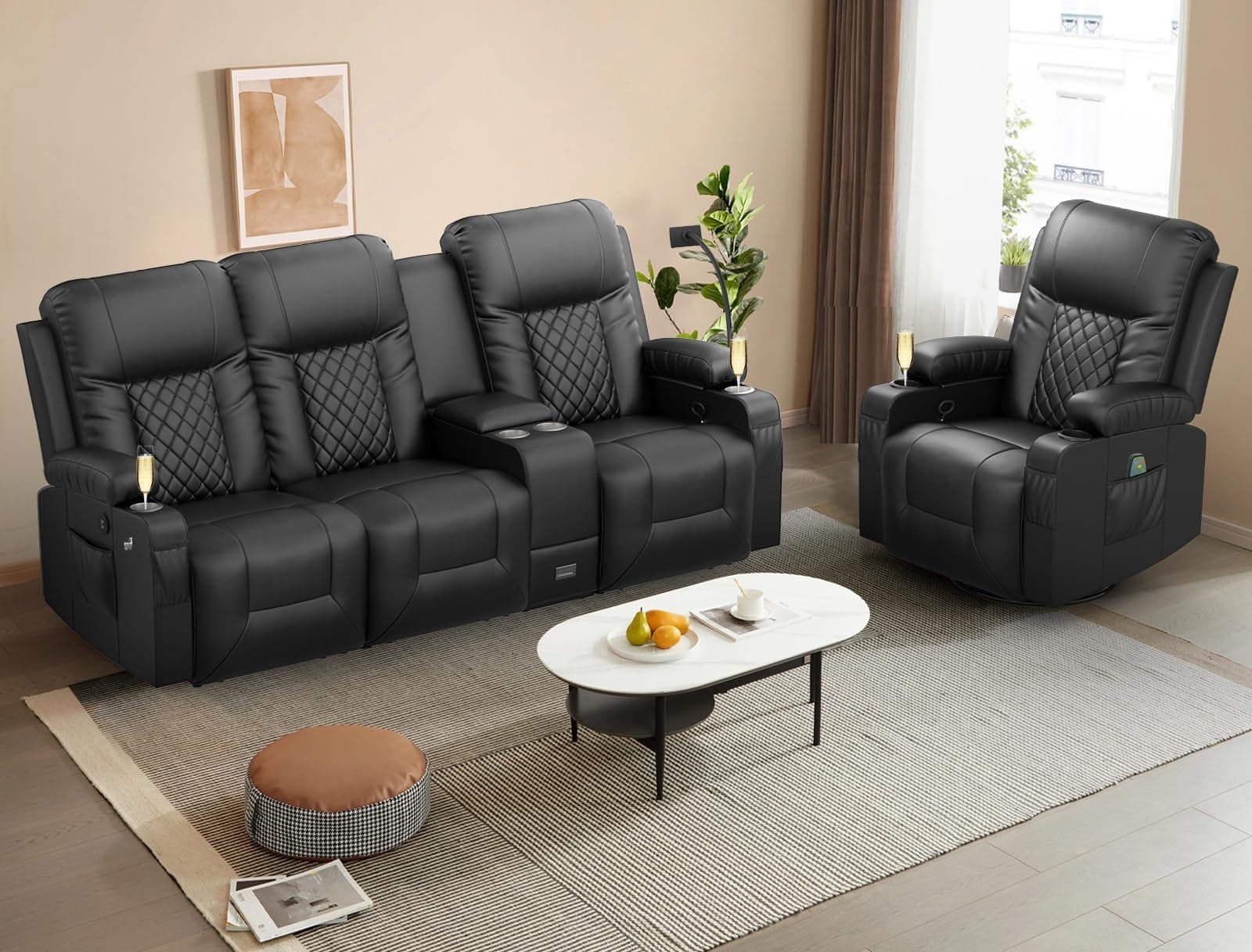 LOBERFVE Recliner Sofa, Modern Sofa and 1 Seat 360°Swivel Recliner with ...