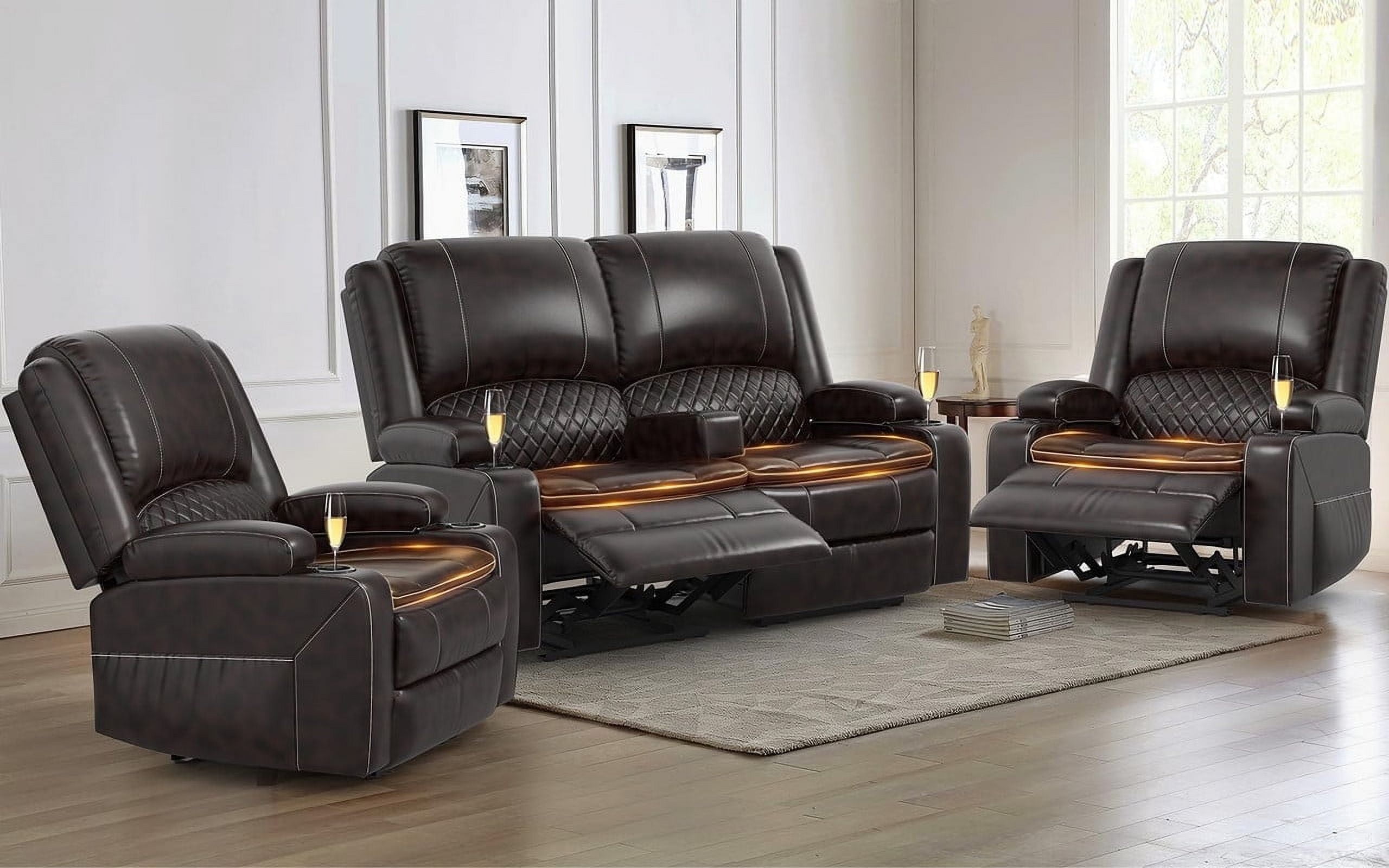 LOBERFVE Recliner Sofa Set with 2-Tier Cushion, 2+1+1 Pieces in Living ...