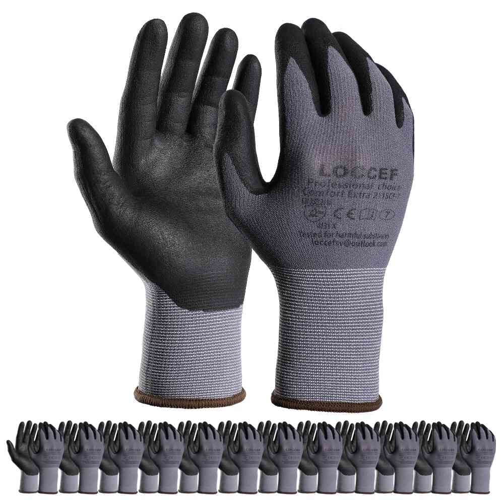 LOCCEF Safety Work Gloves MicroFoam Nitrile Coated-12 Pairs,Seamless ...