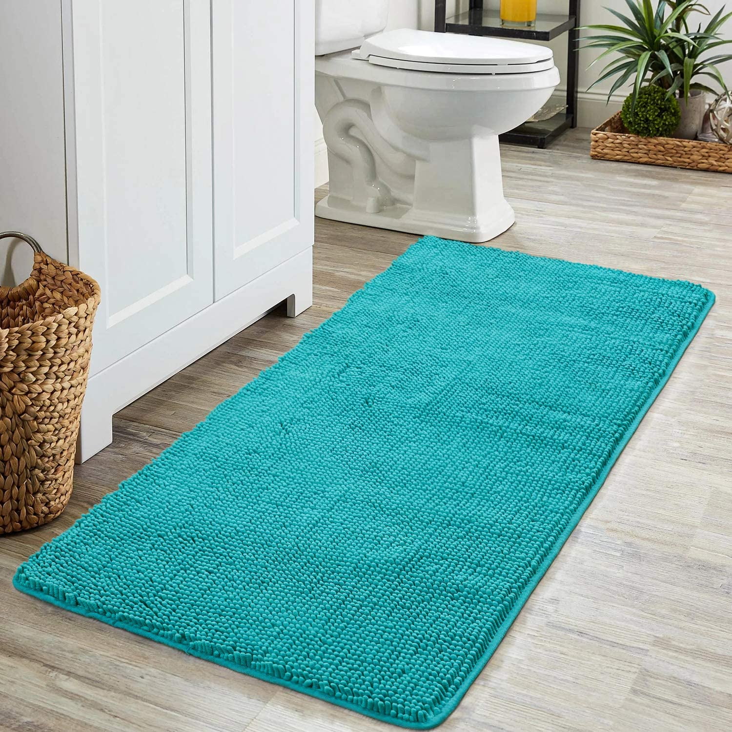 Lochas Luxury Chenille 24 X 60 Bath Rug Non Slip Highly Absorbent Machine Washable Teal