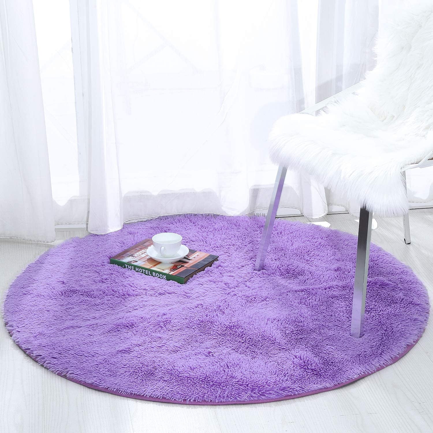 LOCHAS Fuzzy Circle Fur Round Fluffy Area Rug for Living Room, Bedroom ...