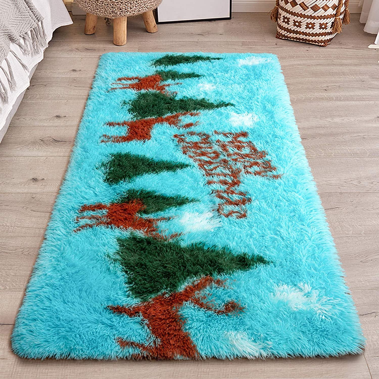 LOCHAS Soft Fluffy Christmas Area Rug, Fuzzy Shag Rugs for Living Room ...