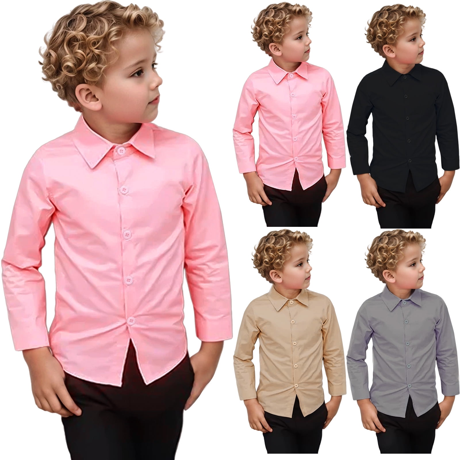 LOCHEX Boys Long Sleeve Button Down Dress Shirts Solid Gentleman's ...