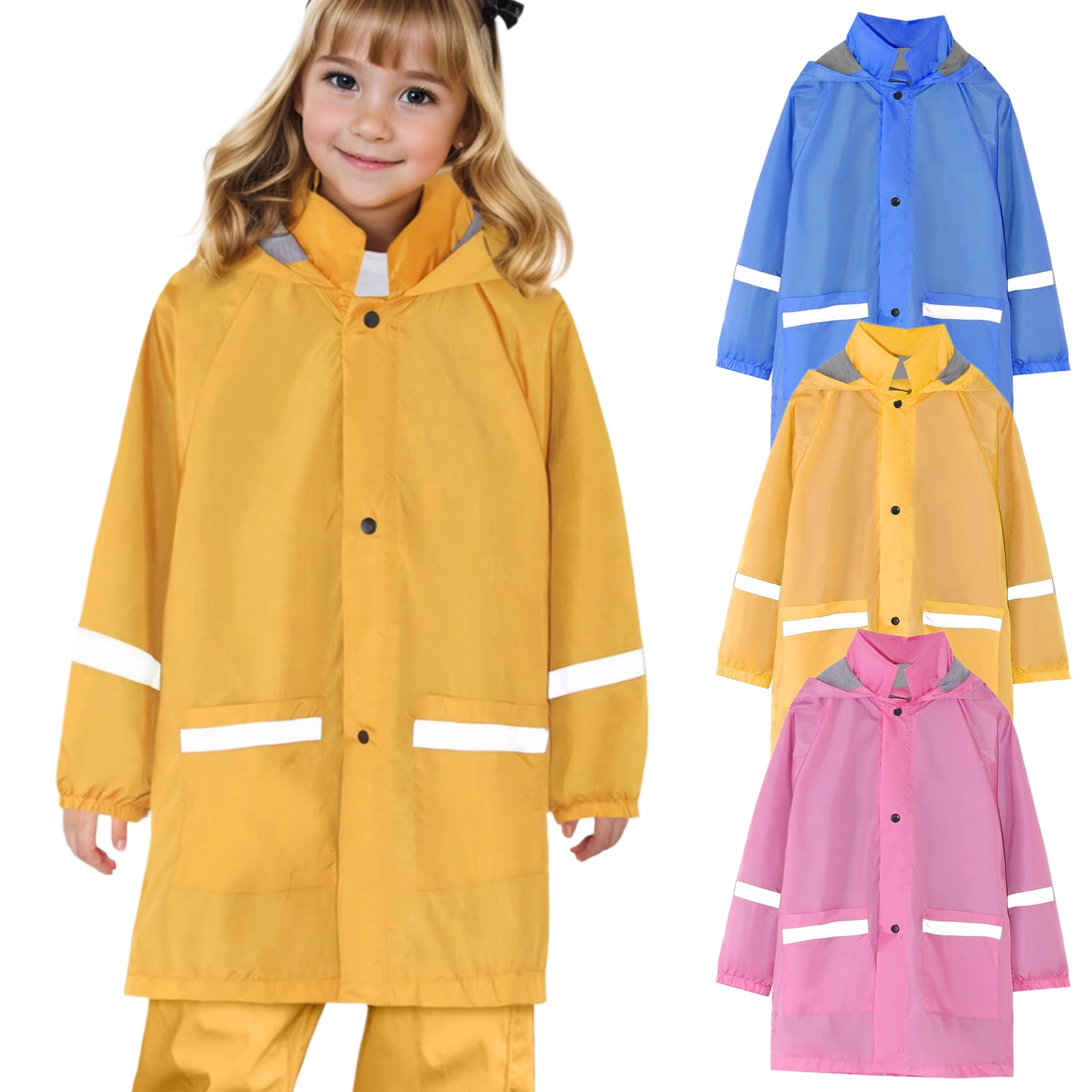 LOCHEX Girls Rain Jacket Lightweight Waterproof Hooded Solid Color with ...