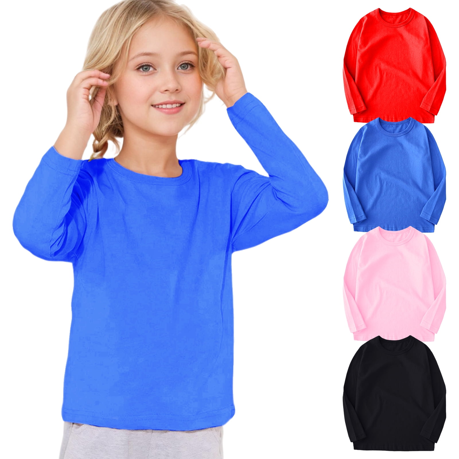 LOCHEX Toddler Fashion Solid Color Top Kids Girls Tunic Tops Crewneck ...