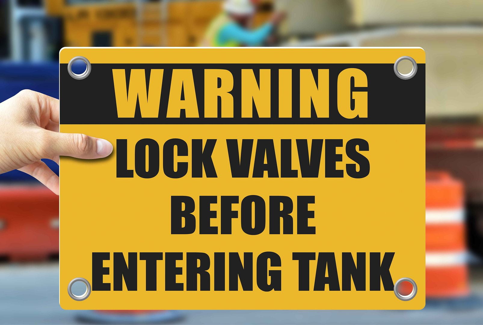 LOCK VALVES BEFORE ENTERING TANK | Warning Notice Caution Danger 3mm ...