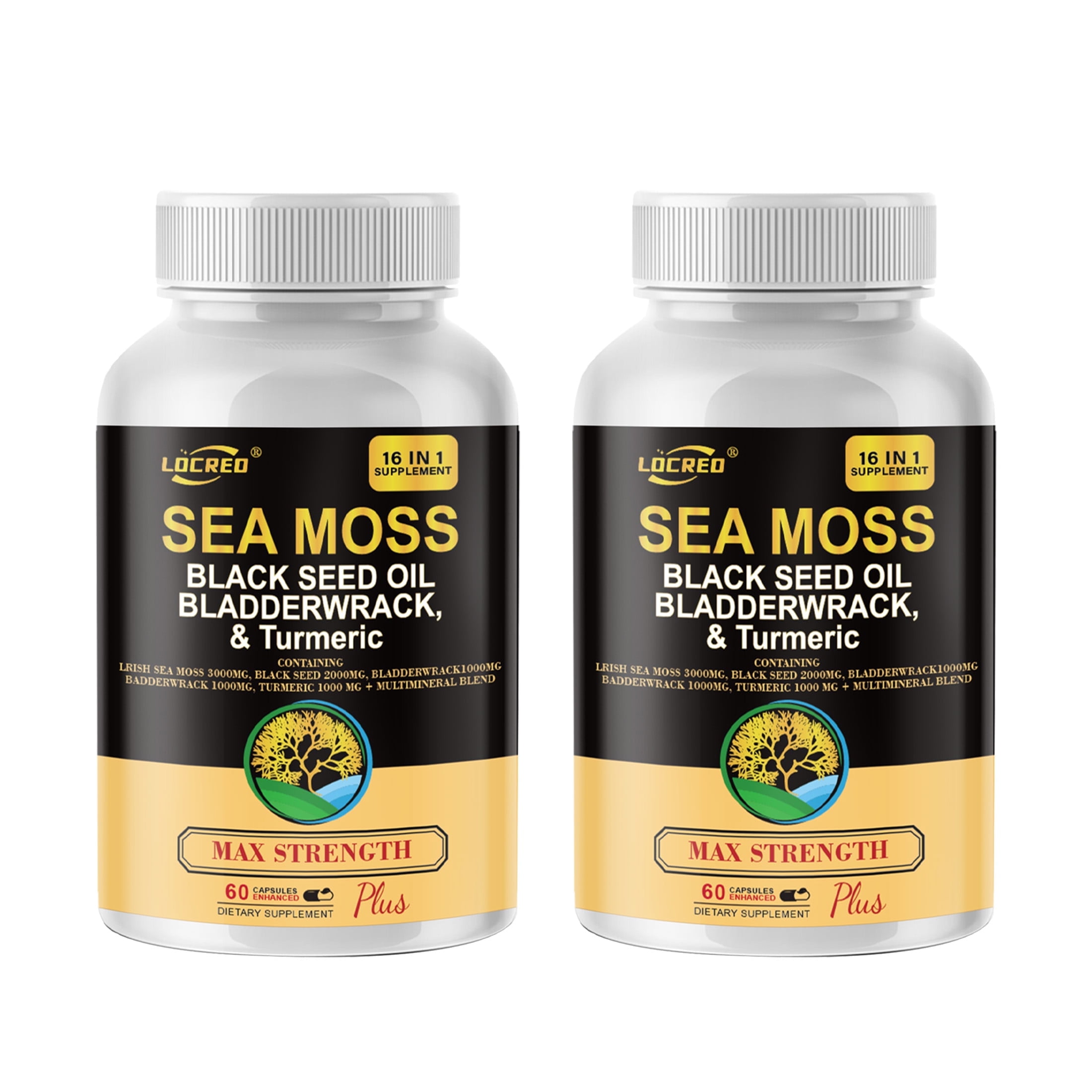 LOCRED 2Pcs Organic Sea Moss 60 Capsules, Black Seed Oil Bladder Wrack ...