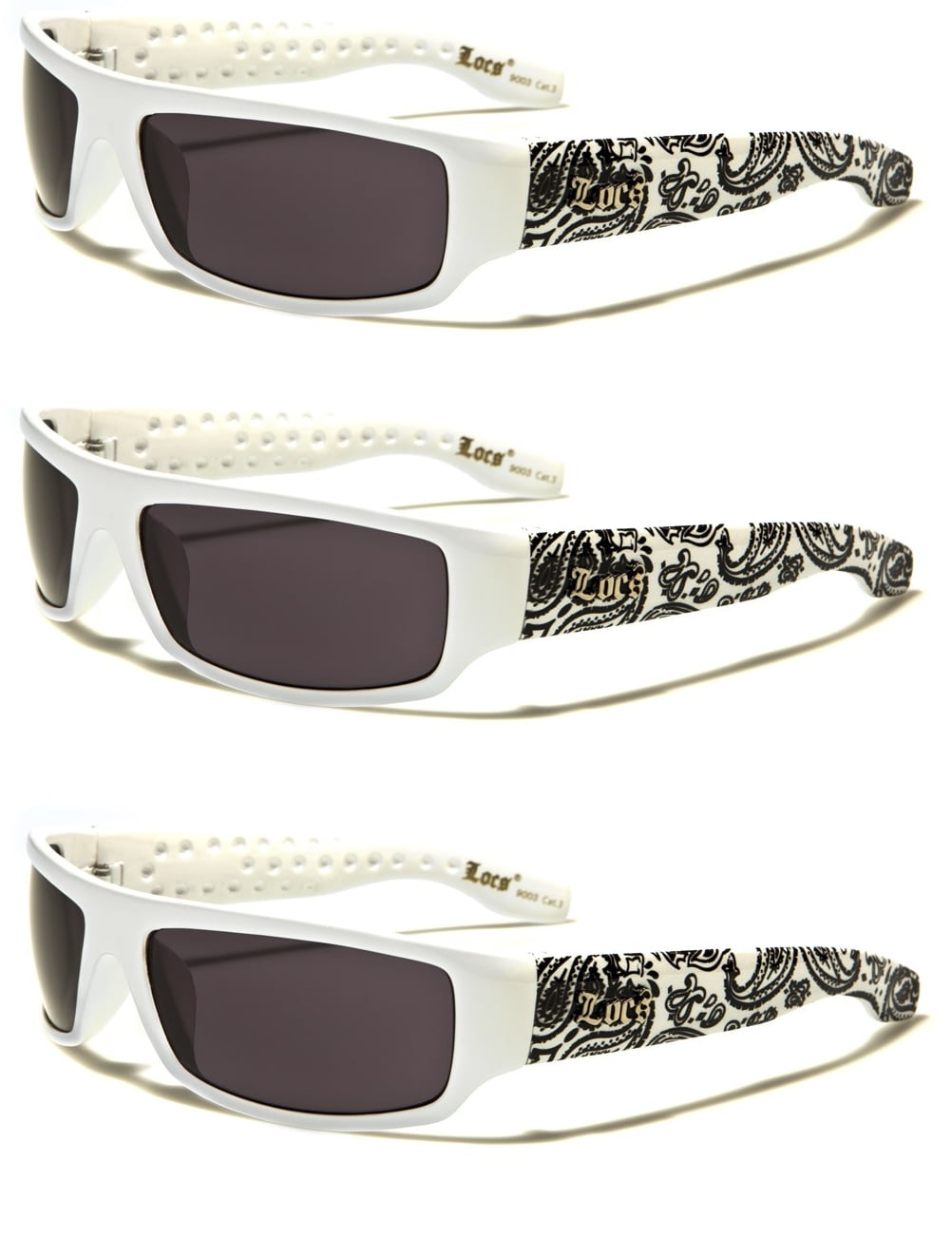 LOCS 3 Pair Deal 9003 Locs 3 White w/ Black BANDANA Smaller adult size ...