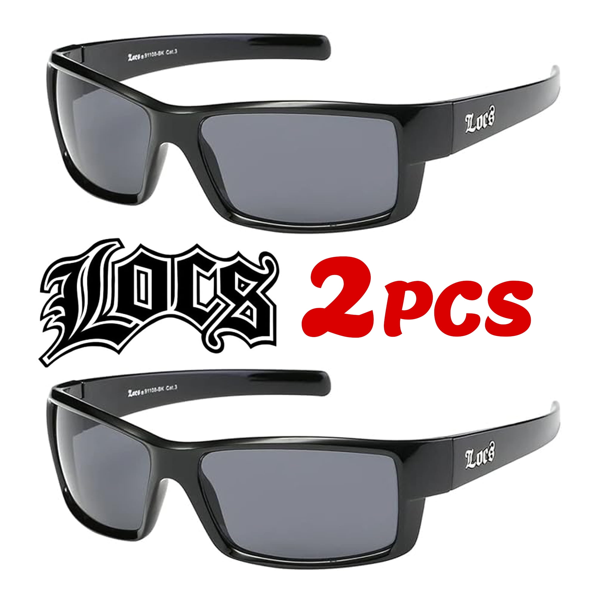 LOCS Hiphop Fashion 2 Pack Hardcore 91108 Black Sunglasses Classic ...