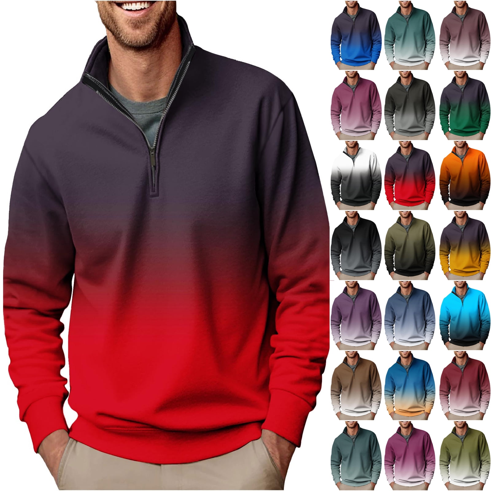 LODIENY Big and Tall Regular Fit Ombre Shirts for Men Casual 1/4 Zip up ...