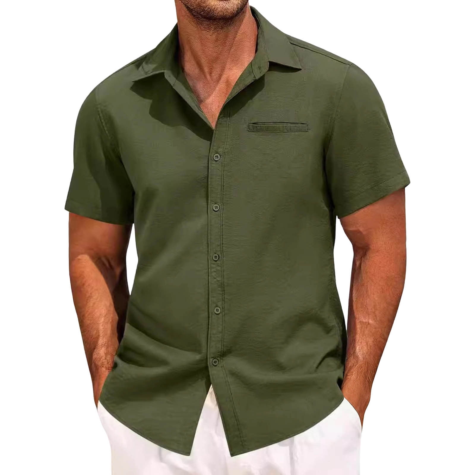 LODIENY Button Down Shirts for Men Short Sleeve Collared Casual Dress ...