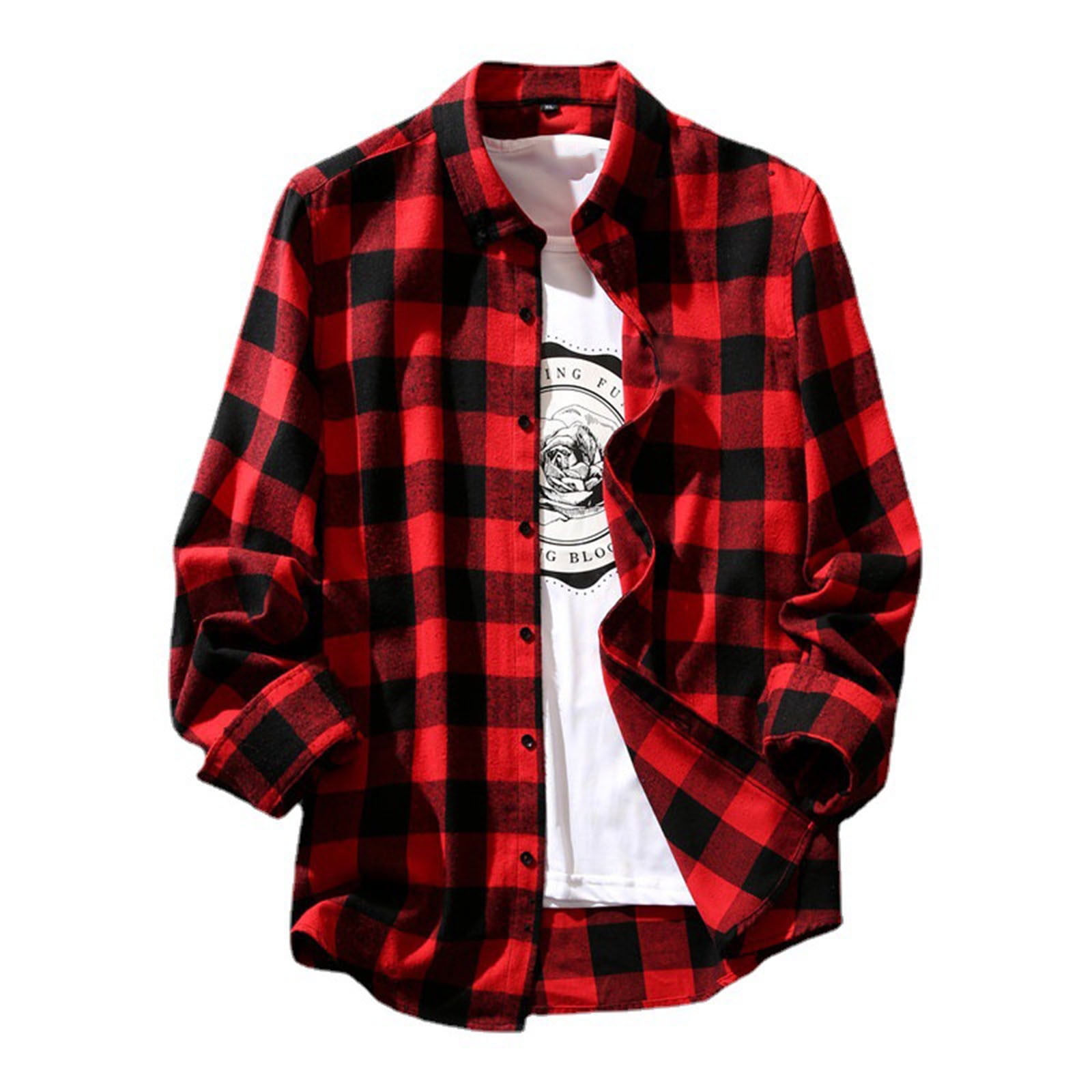 LODIENY Cotton Plaid Shirts for Men Big and Tall Regular Fit Casual ...