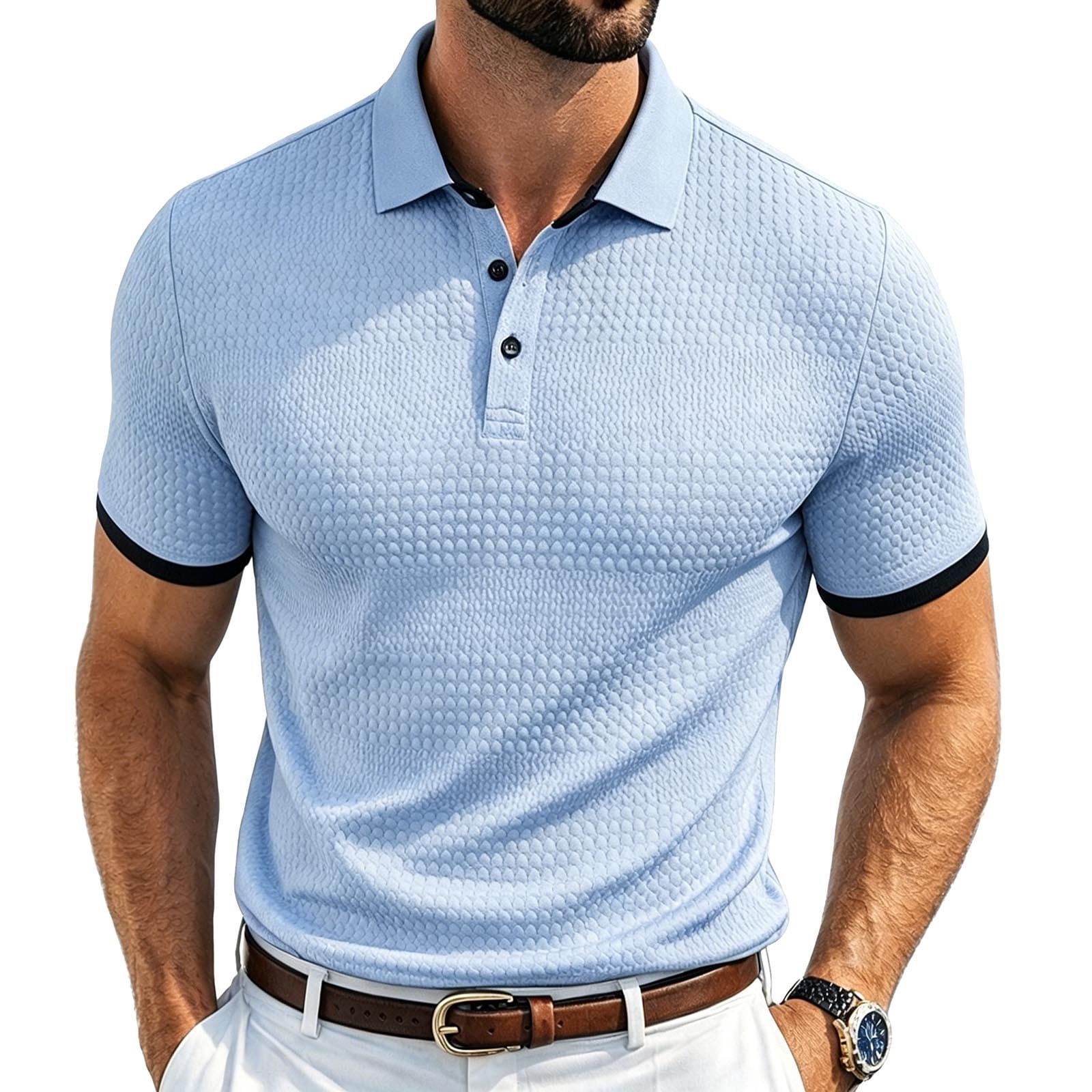 LODIENY Jacquard Textured Shirts for Men Short Sleeve Regular Fit ...