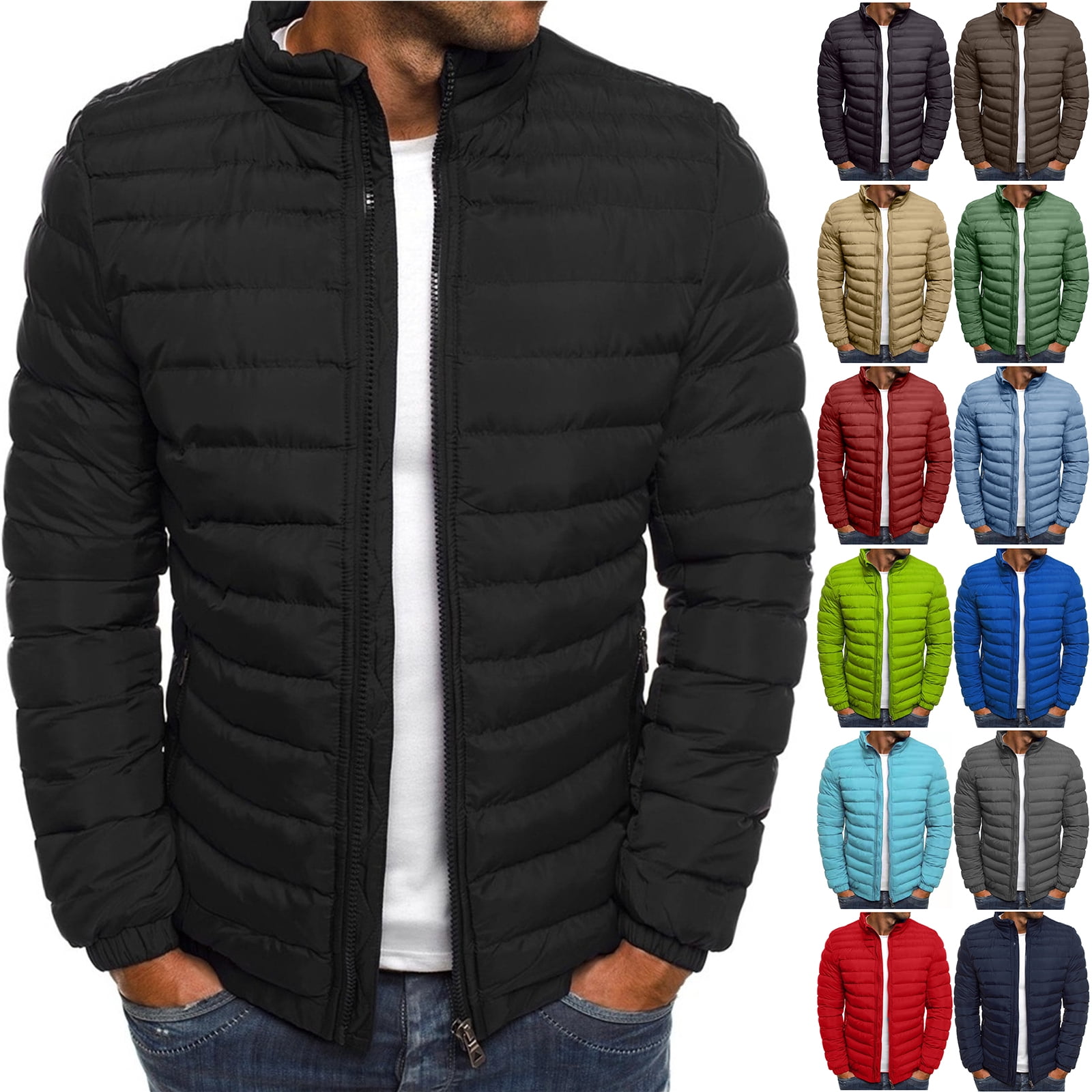 LODIENY Lightweight Down Puff Jackets for Men Full Zip up Stand Collar ...