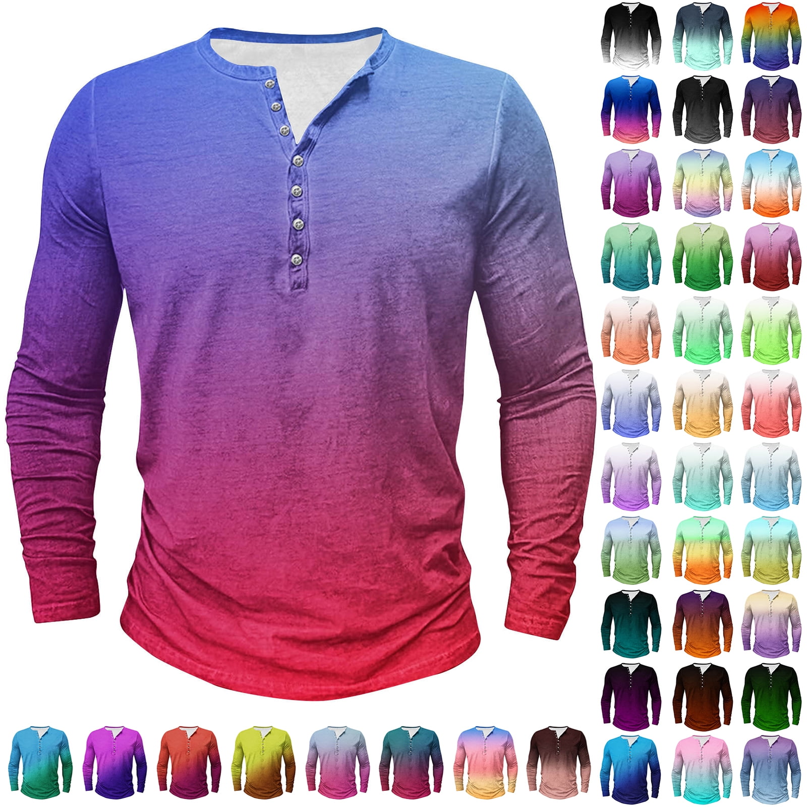 LODIENY Men's Henley Shirts Classic Casual Tie Dye Gradient Print Basic ...