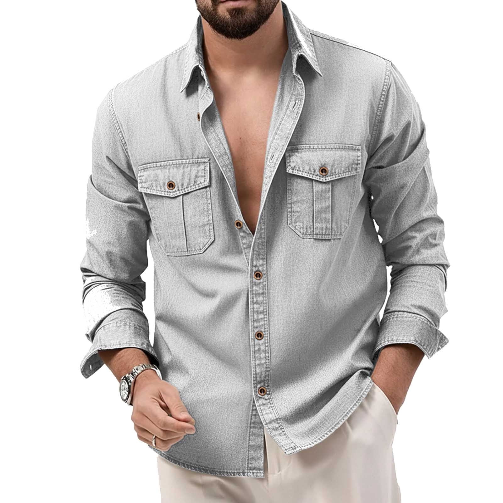 LODIENY Men's Western Distressed Button Down Work Shirts with Zipper ...