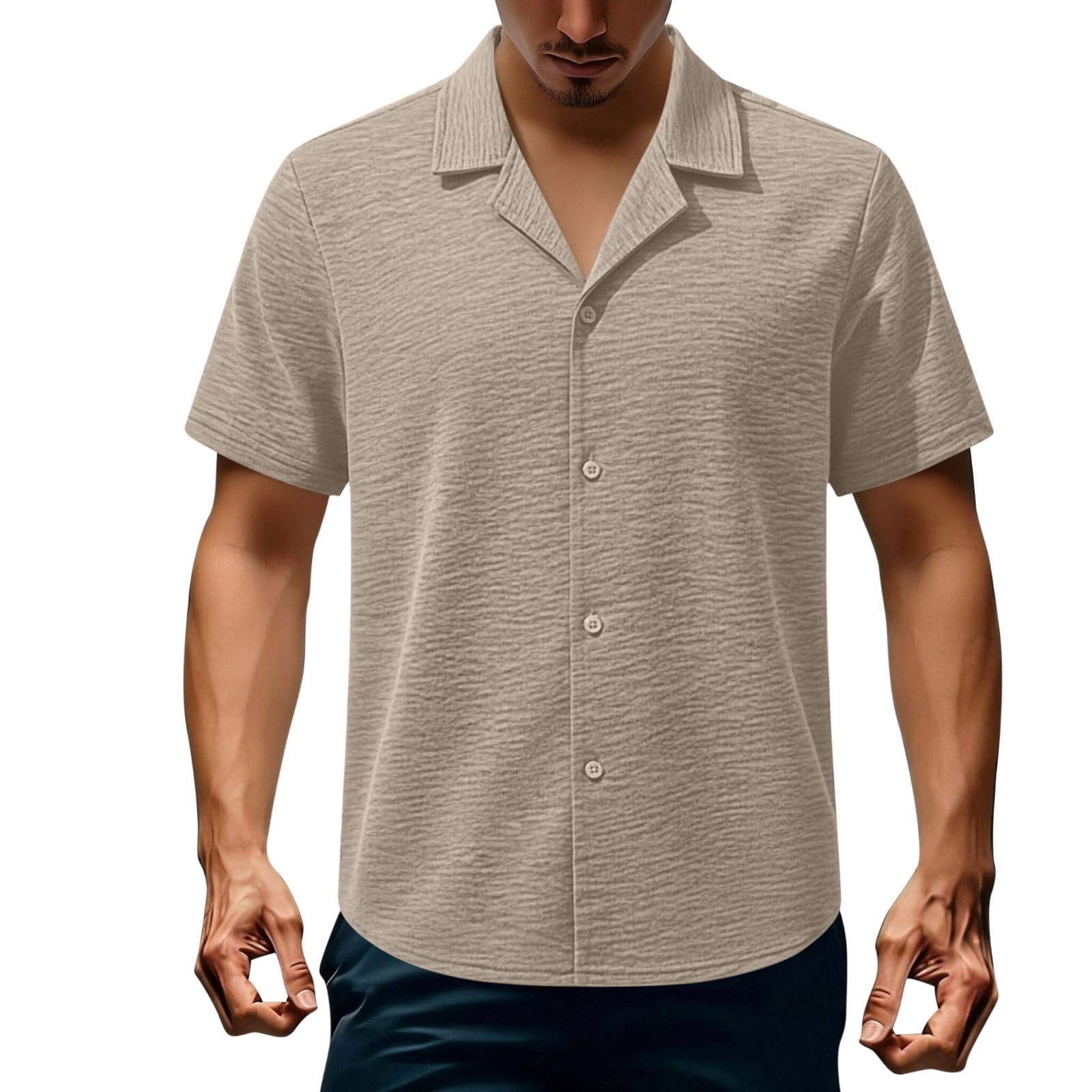 LODIENY Mens Button Down Shirt Short Sleeve Cuban Collared Casual ...